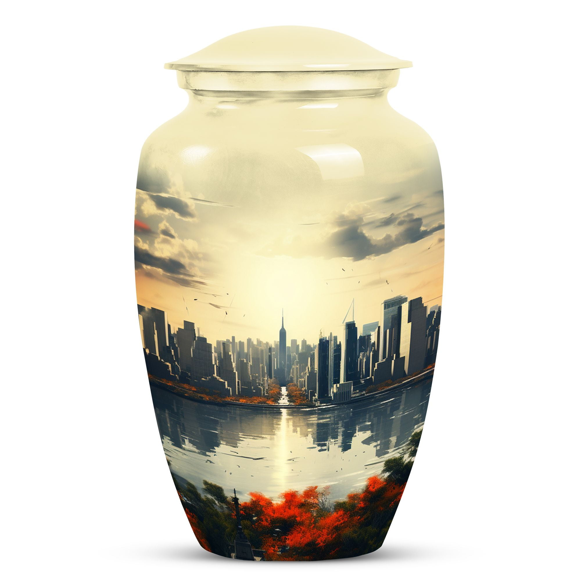 Sunset Embrace over Skyline - Elegant Cremation Urn - Large Capacity ...