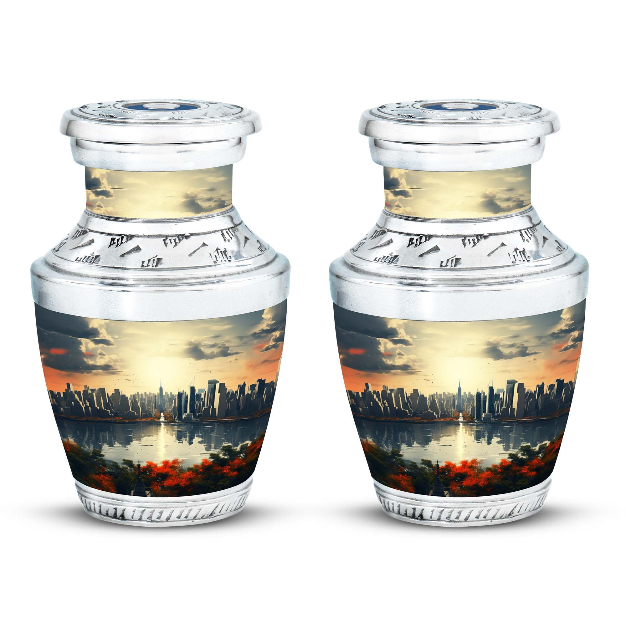 Sunset Embrace over Skyline - Unique Small Memorial Urn for Adult Ashes ...