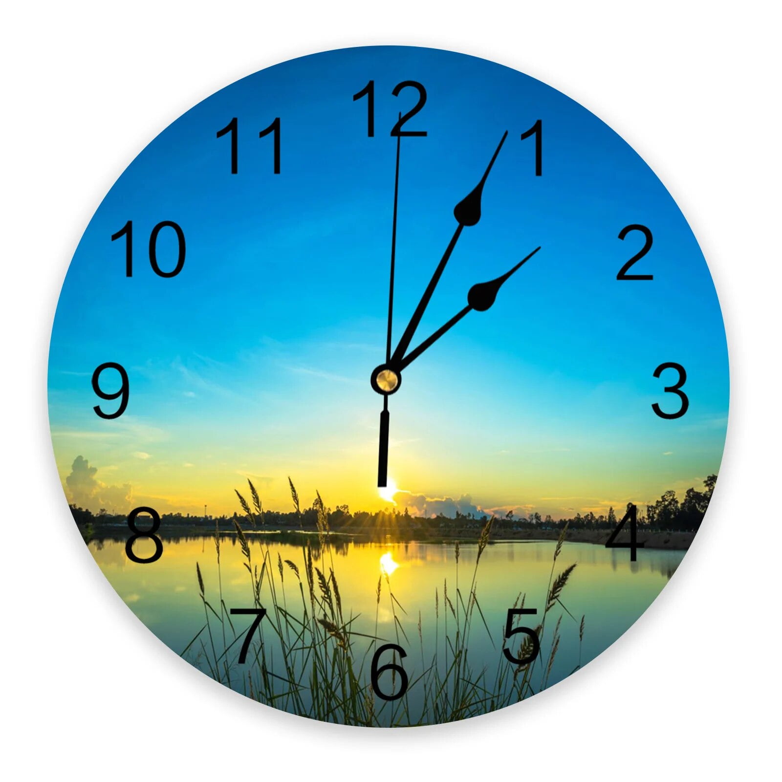Sunset Evening Reed Plant Wall Clock Home Decor Bedroom Silent Oclock ...