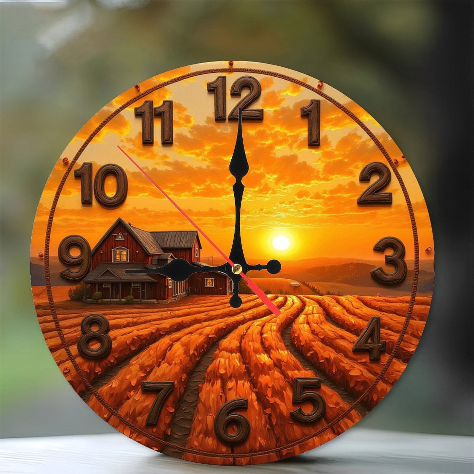 Sunset Farmhouse Wall Clock， Rustic Country Home Decor 10-Inch Silent ...