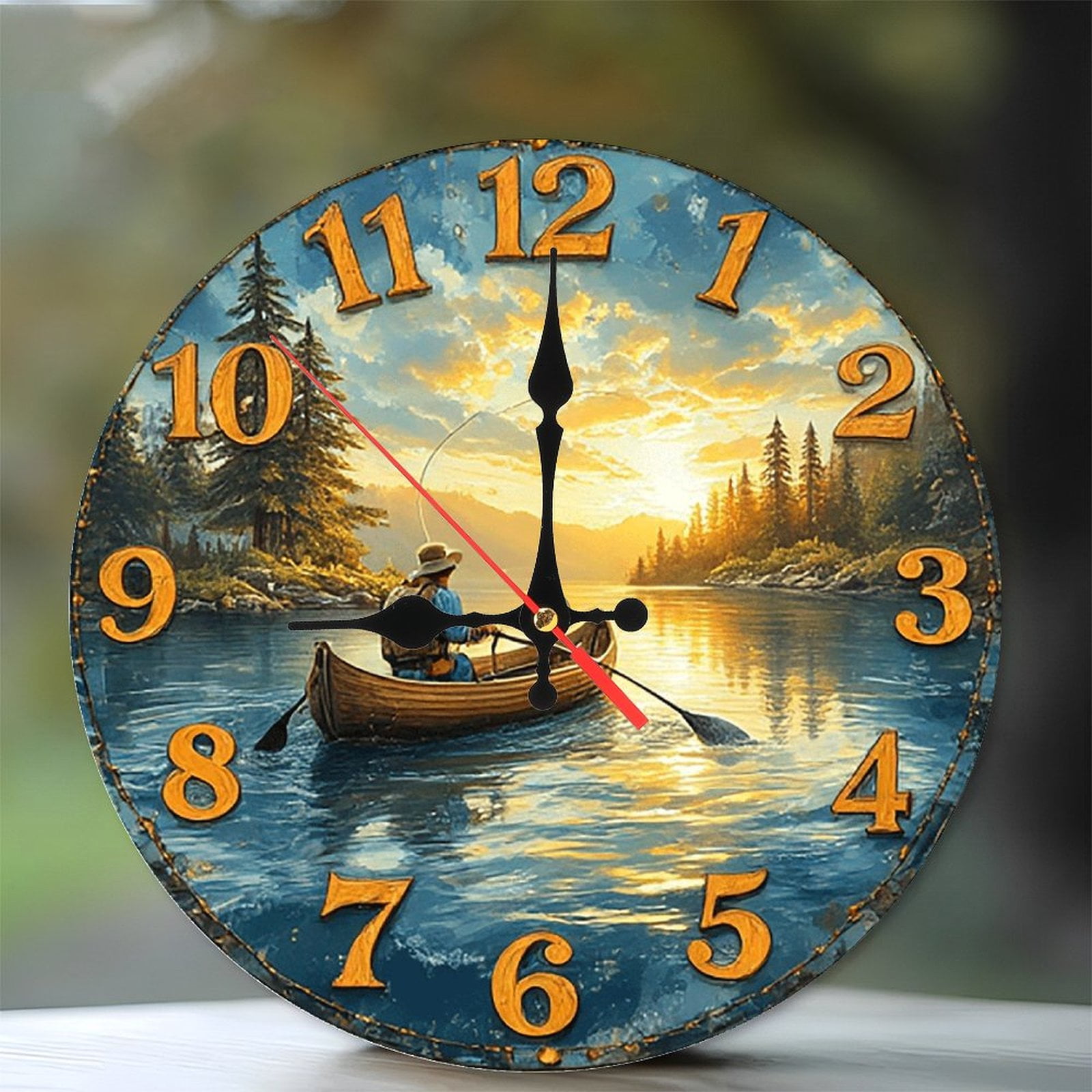 Sunset Fisherman Canoe Wall Clock 10-Inch Silent Wooden Wall Clock ...