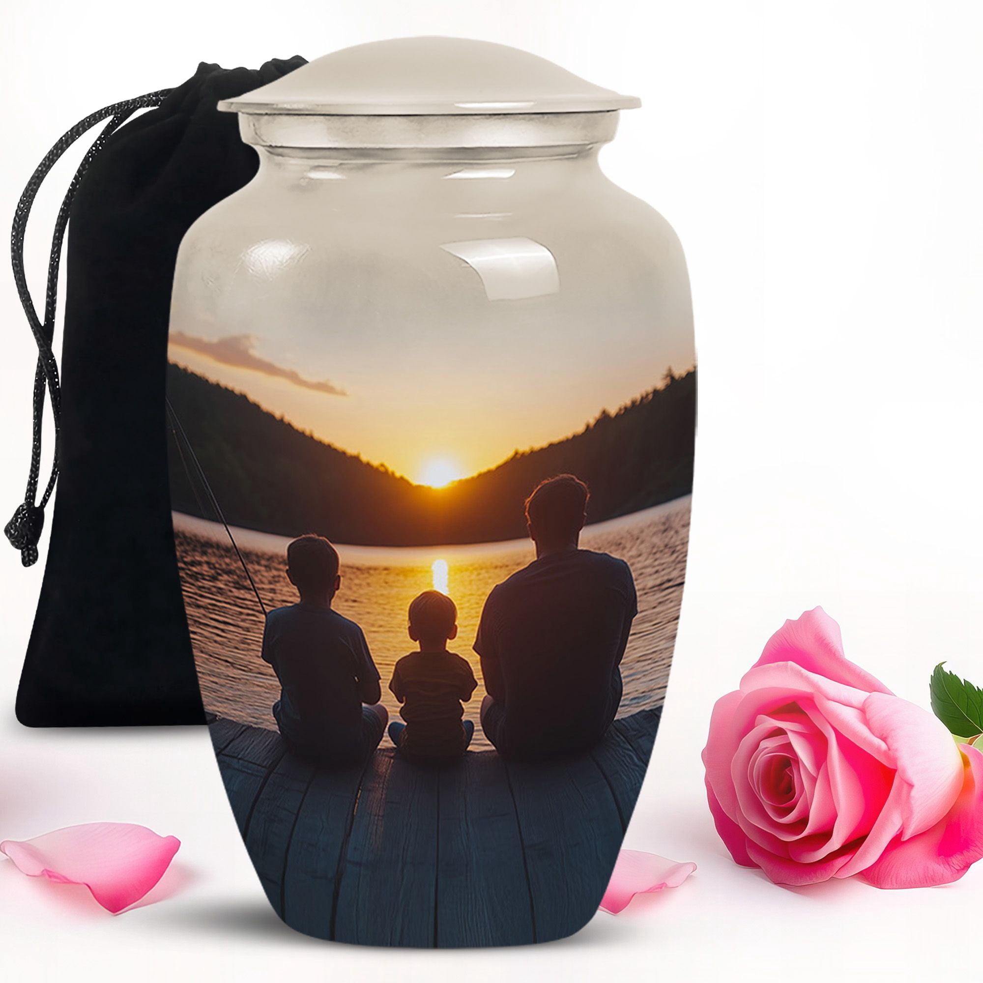 Sunset Fishing urn for ashes for women large - Cremation urn for ashes ...