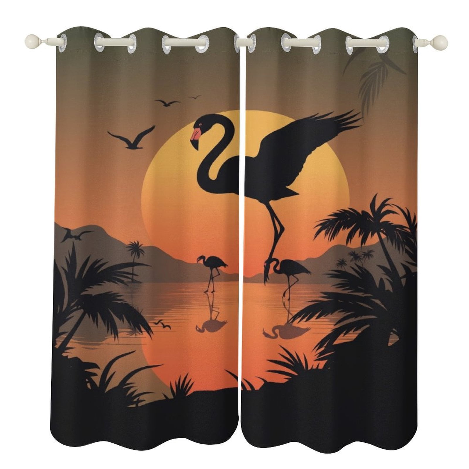 Sunset Flamingo Paradise Blackout Curtains 2 Panel Rod Pocket Thermal ...