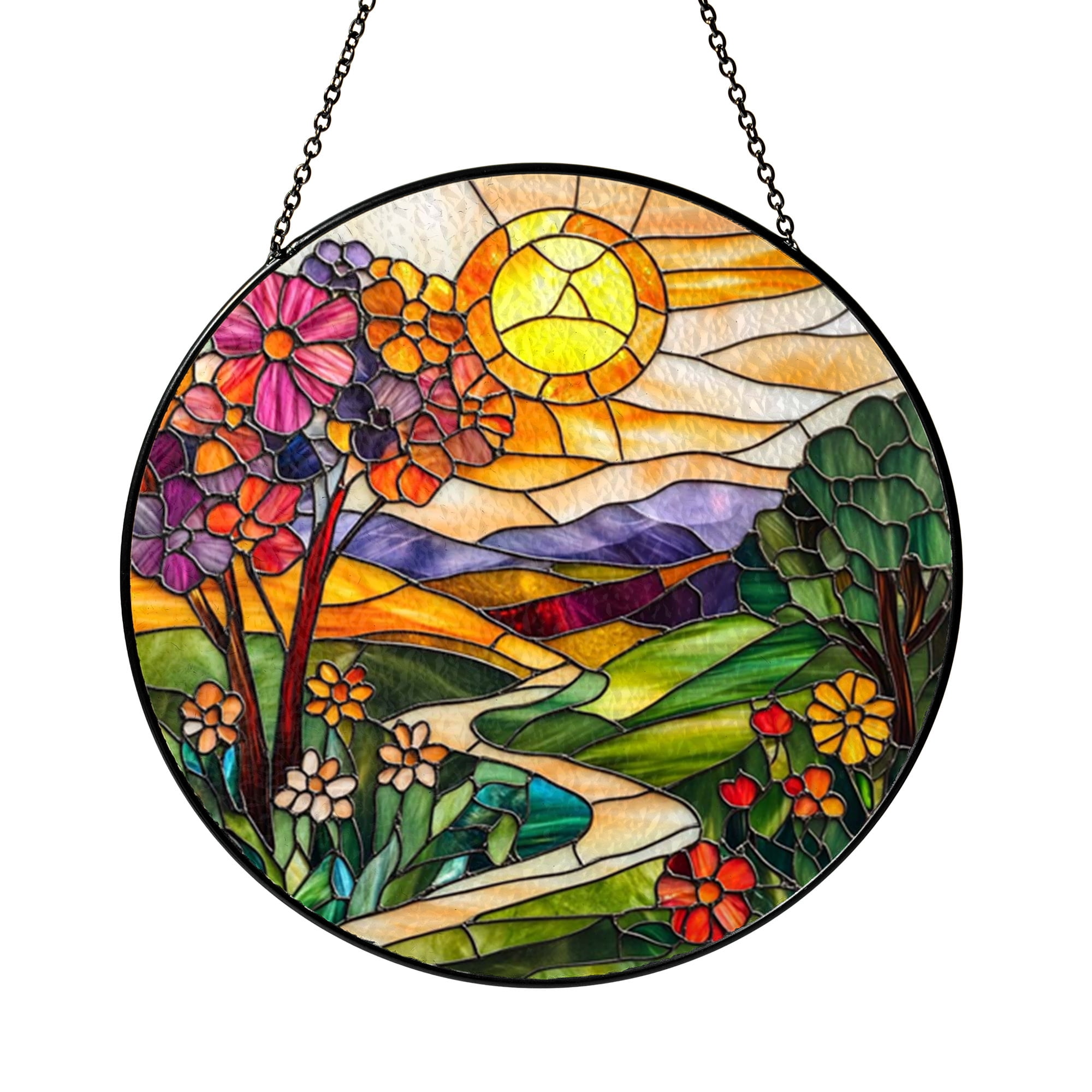 Sunset Floral Garden Stained Glass Style Window Suncatcher2001 ...