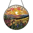 Sunset Floral Landscape Faux Stained Glass Window Cling, Glossy Double ...
