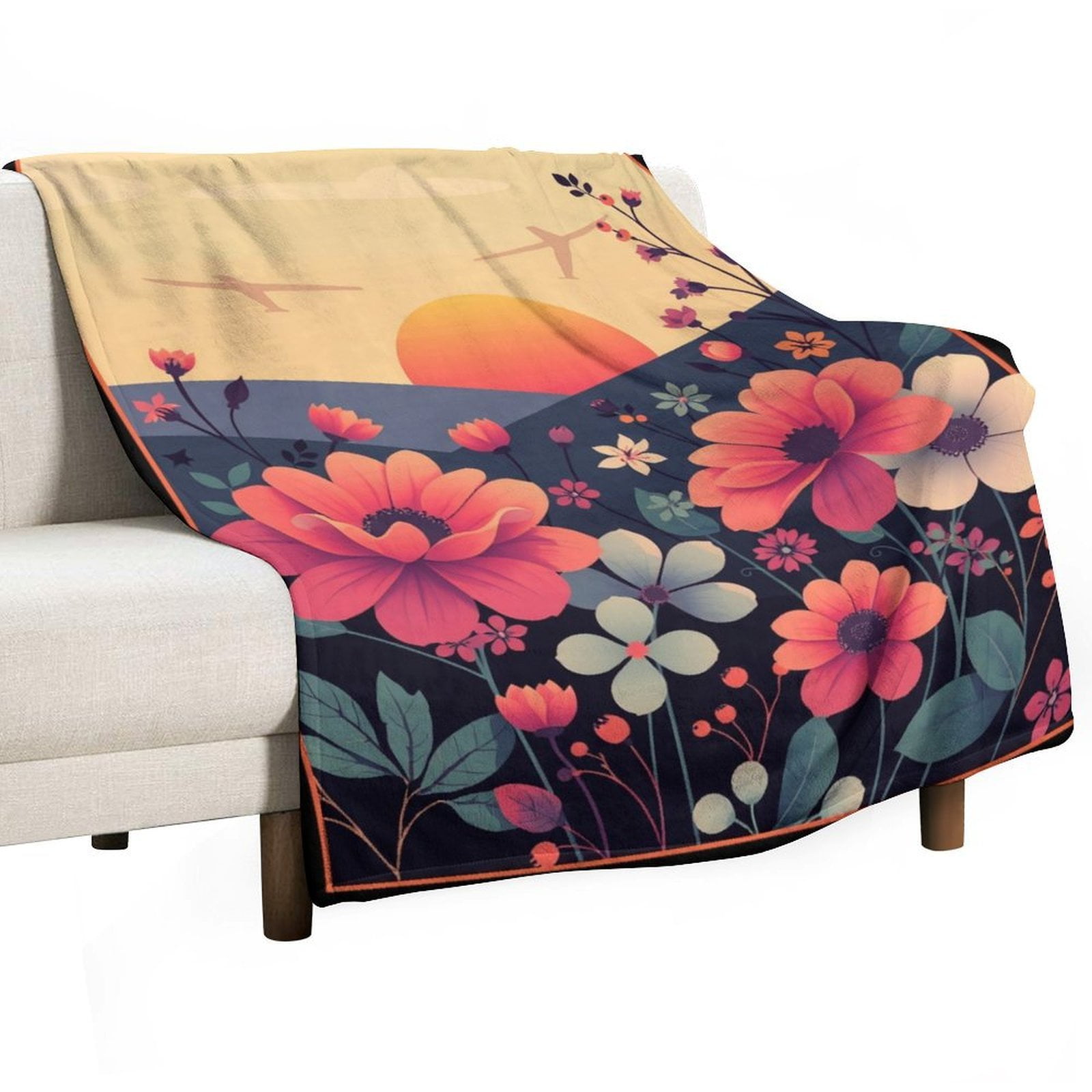 Sunset Floral Scene Throw Blanket for Sofa Luxury Home Interior ...