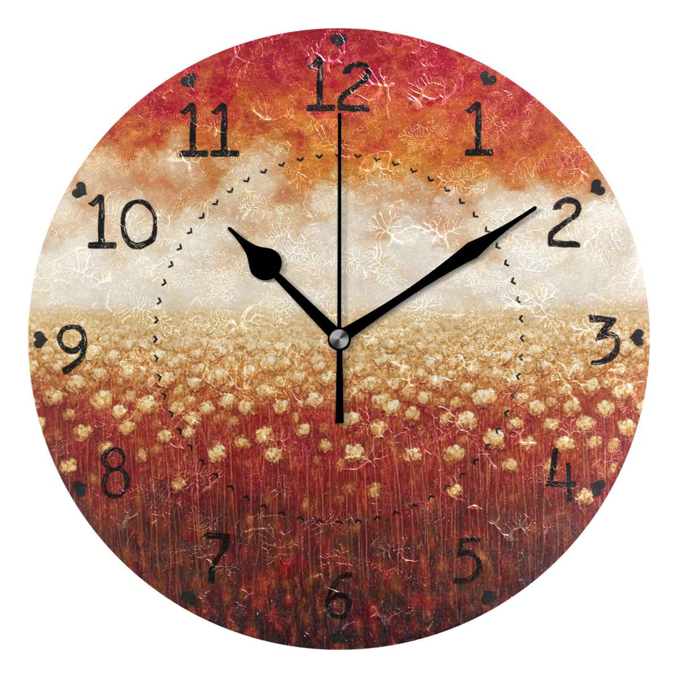 Sunset Flower Field Round Wall Clock Silent Battery Operated Home Decor ...