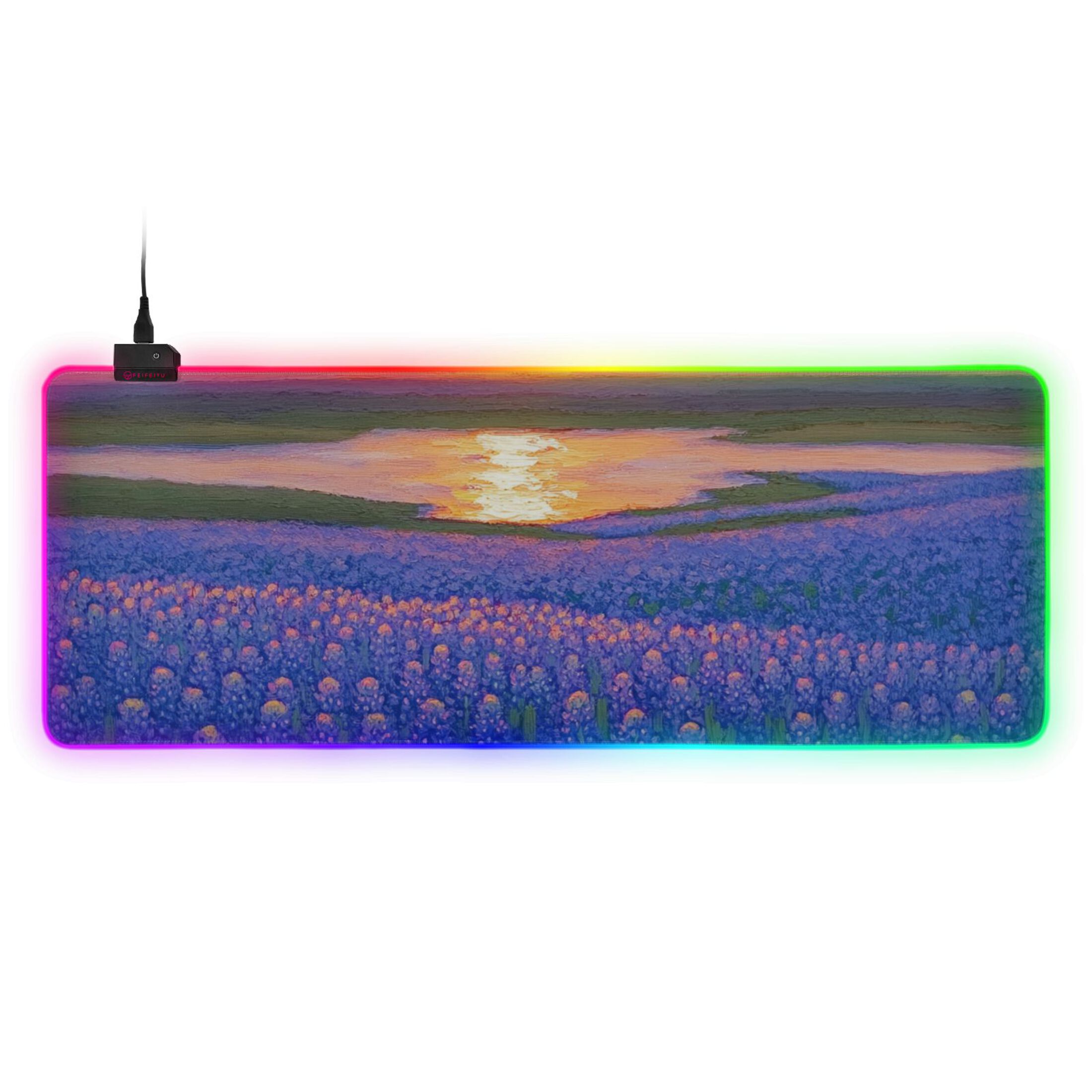 Sunset Flower Sea RGB Gaming Mouse Pad Large Keyboard Mat Rubber Base ...