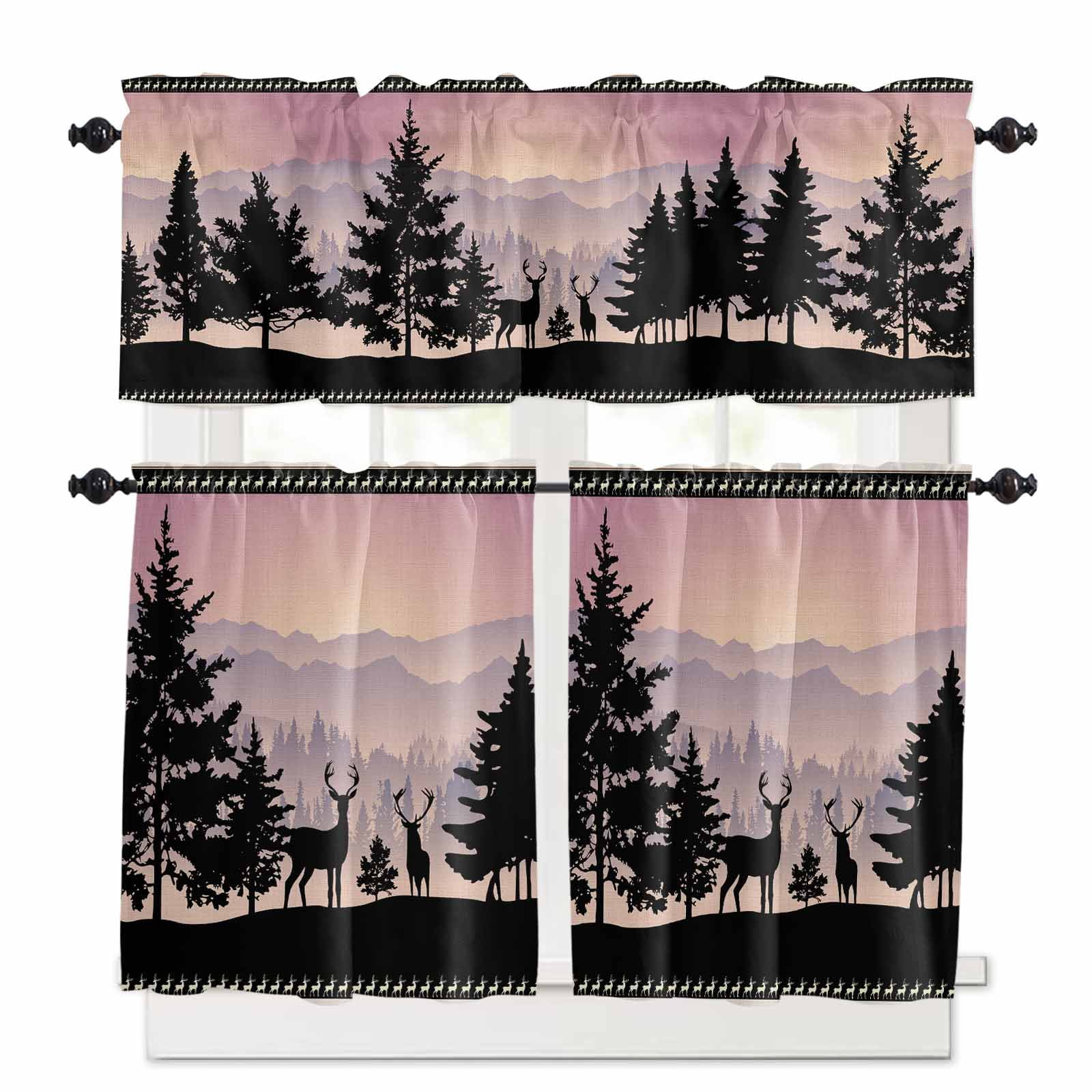 Sunset Forest Deer Kitchen Curtains and Valances Set,Rod Pocket ...