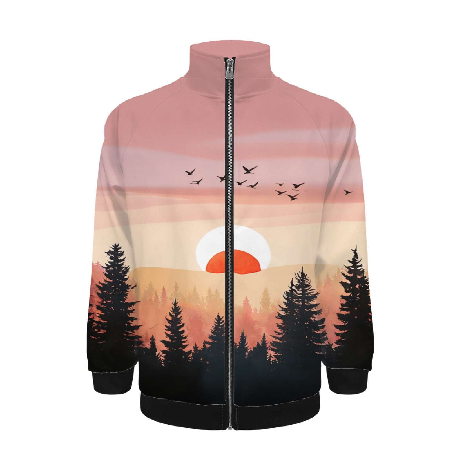 Sunset Forest Silhouette Jacket Men's Street Cool Long Sleeves Coat Personality Tops Oversized ...