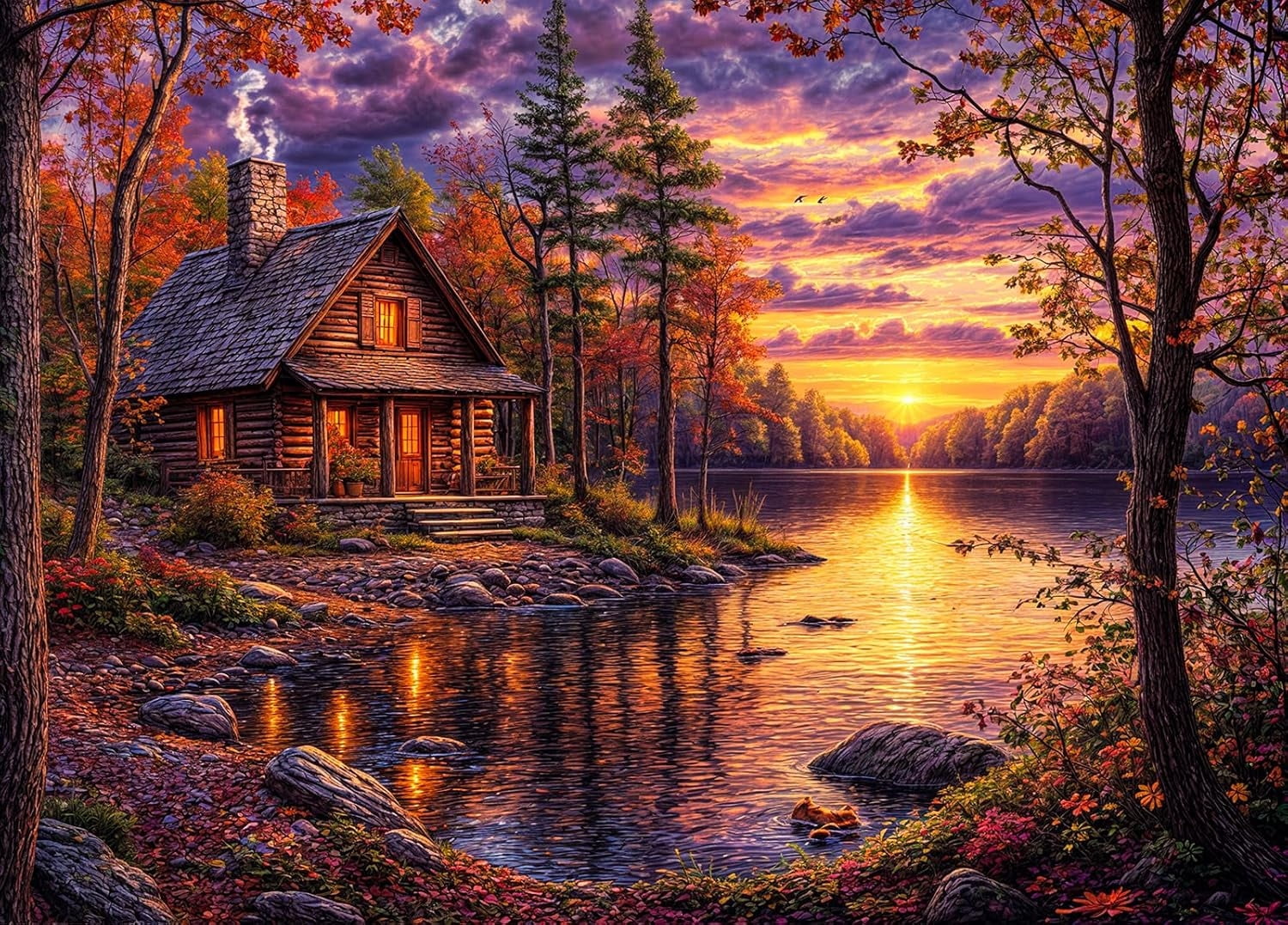 Sunset Glow Jigsaw Puzzles 1000 Pieces for Adults Cozy Log Cabin 1000 ...