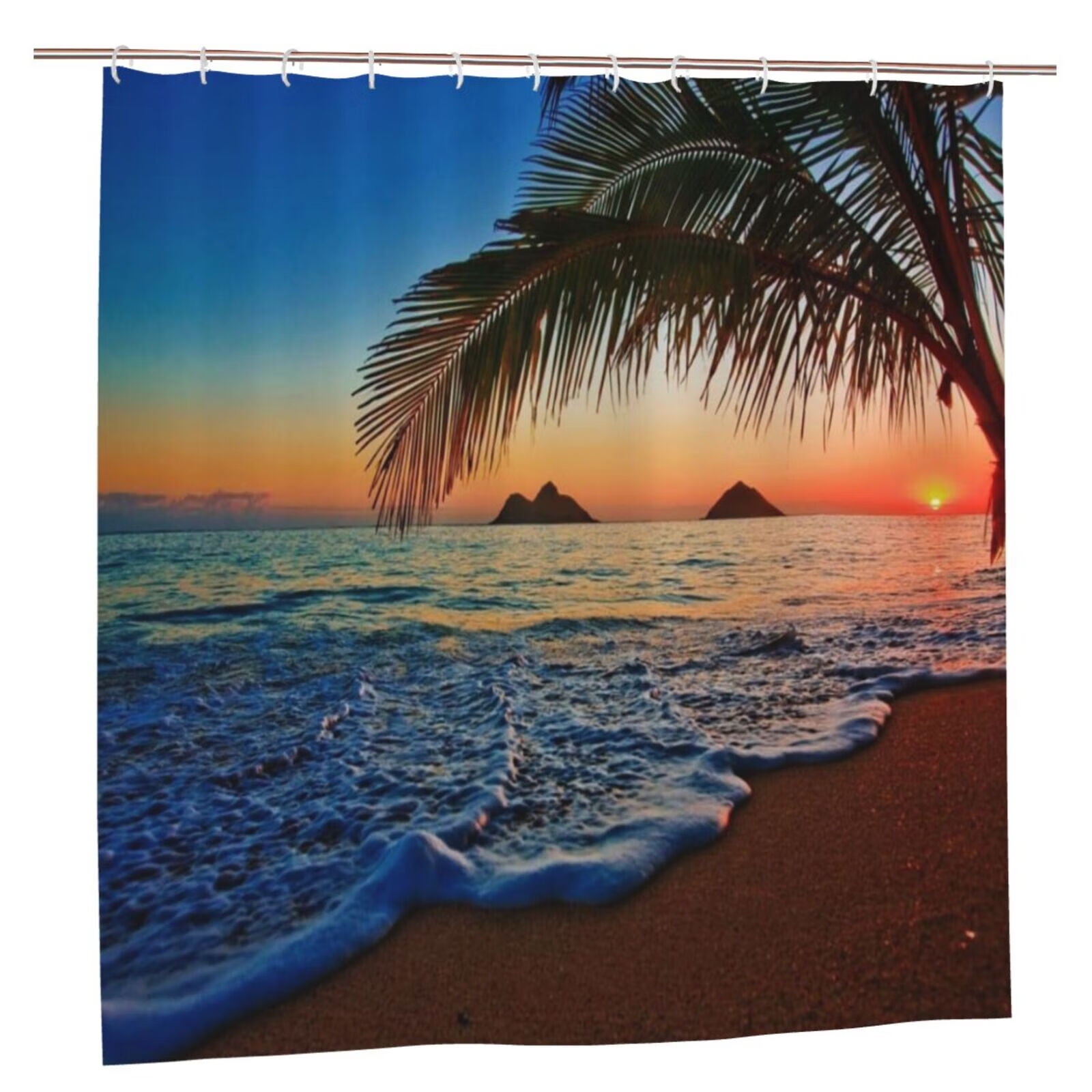 Sunset Hawaiian Shower Curtain Beach Tropical Palm Tree Ocean Sunrise ...