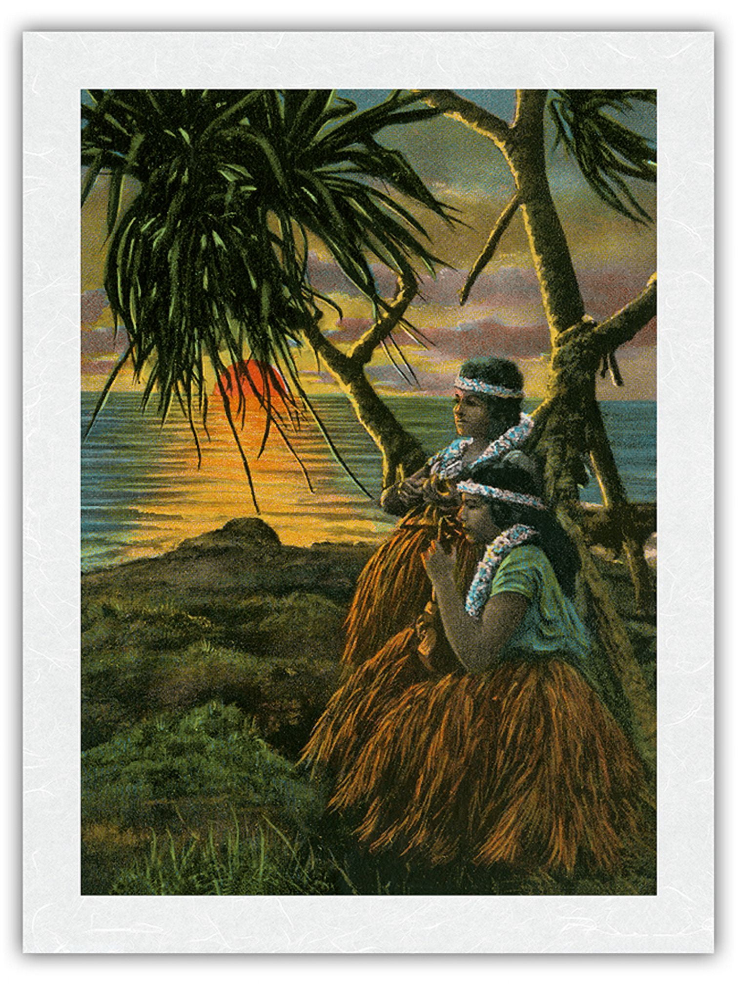 Sunset in Hilo - T.H. Territory of Hawaii - Native Hawaiian Hula Girls ...