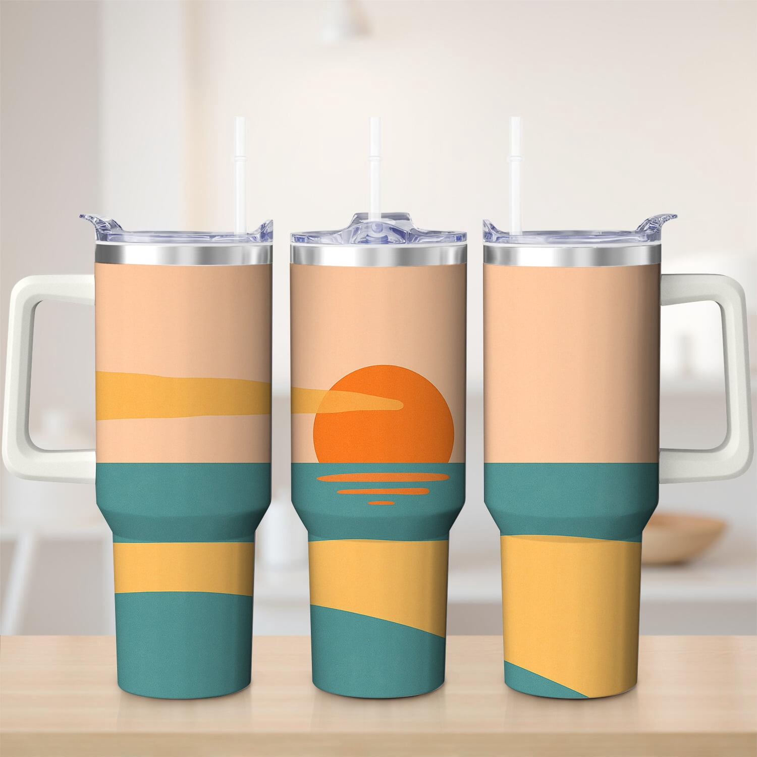 Sunset Horizon Stainless Steel Insulated Mug with Lid and Handle, 40oz ...