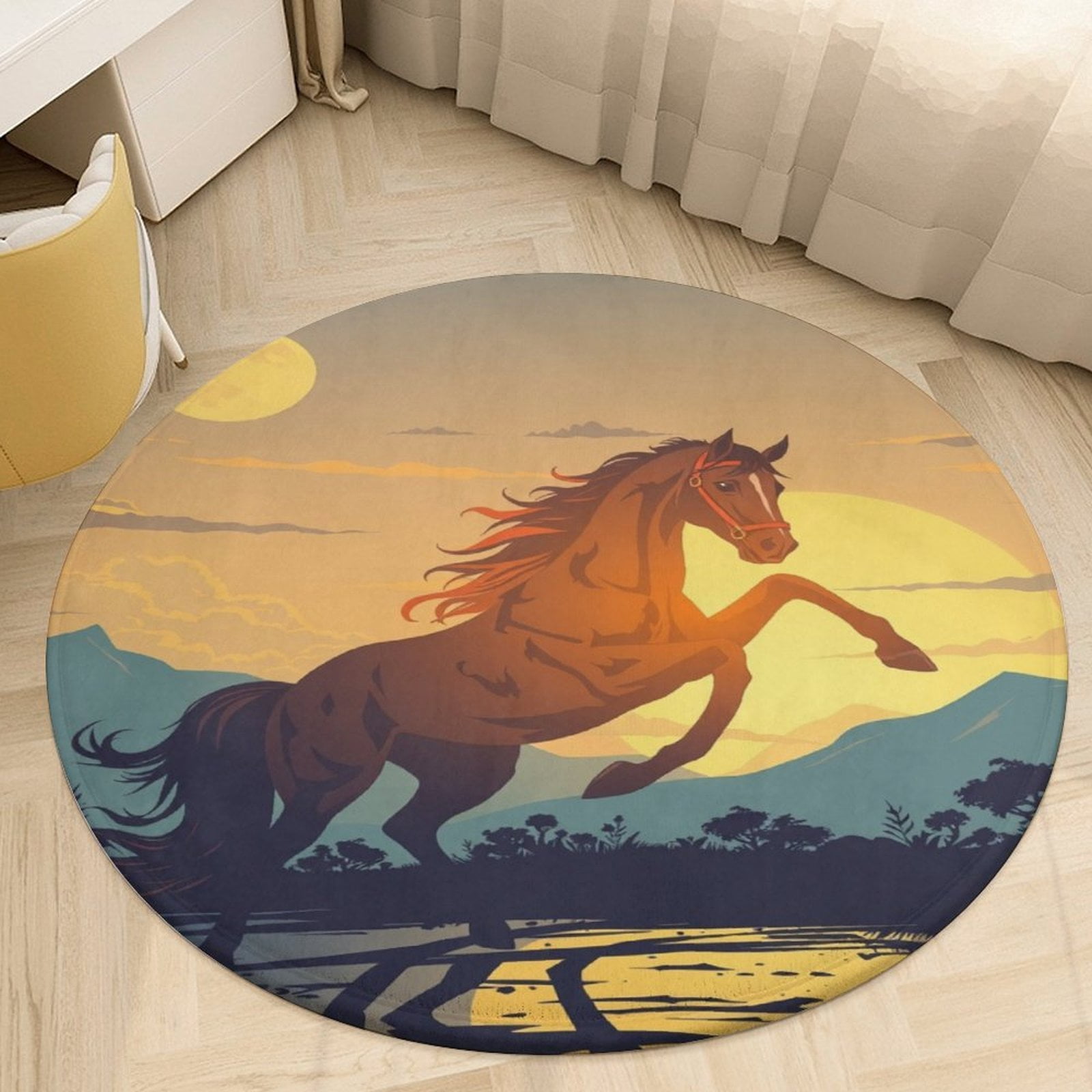 Sunset Horse Silhouette Round Carpets Modern Living Room Ration Rugs ...