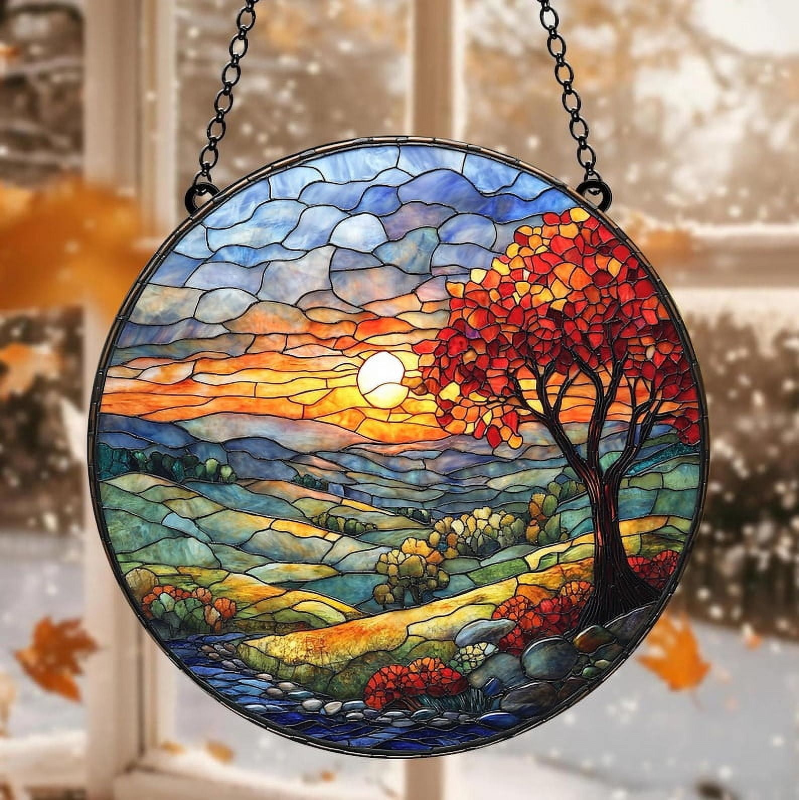 Sunset In The Forest Suncatcher, Mountain Range Window Hanging ...
