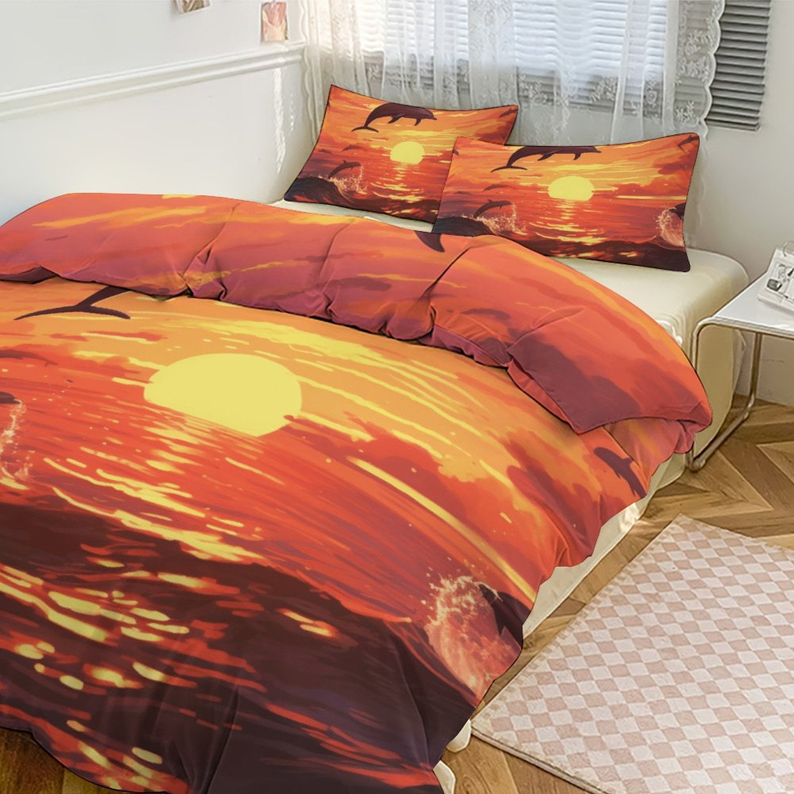 Sunset Jumping Dolphin Bedding Set with Zipper Closure for Girls & Boys ...