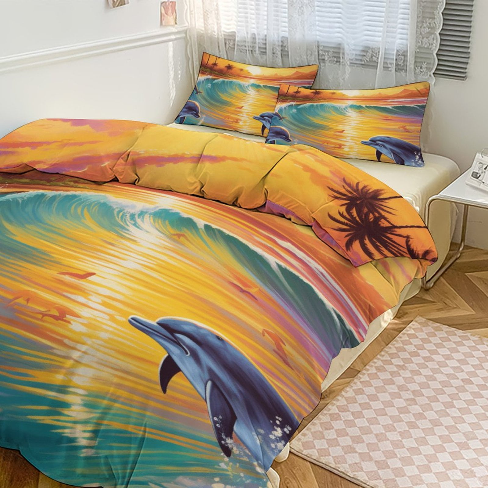 Sunset Jumping Dolphin Bedding Set with Zipper Closure for Girls & Boys ...