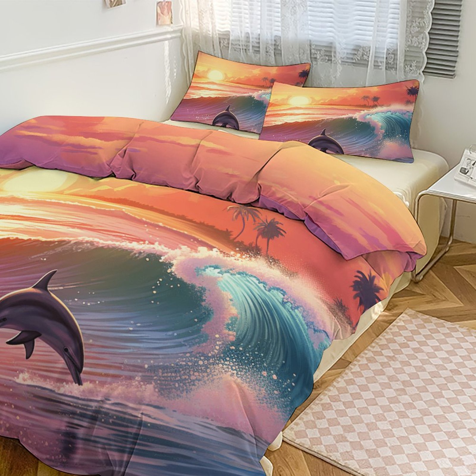 Sunset Jumping Dolphin Bedding Set with Zipper Closure for Girls & Boys ...