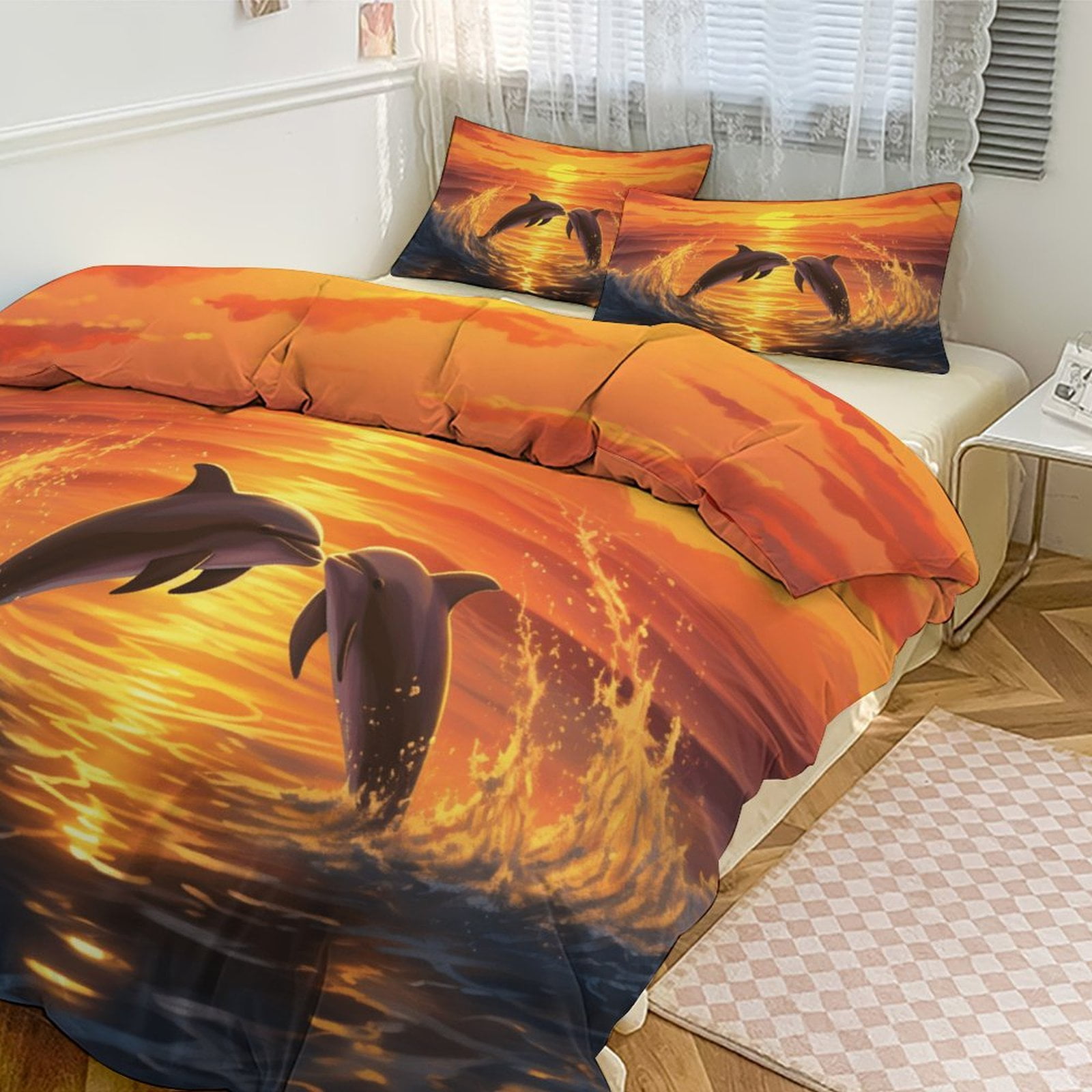Sunset Jumping Dolphin Bedding Set with Zipper Closure for Girls & Boys ...