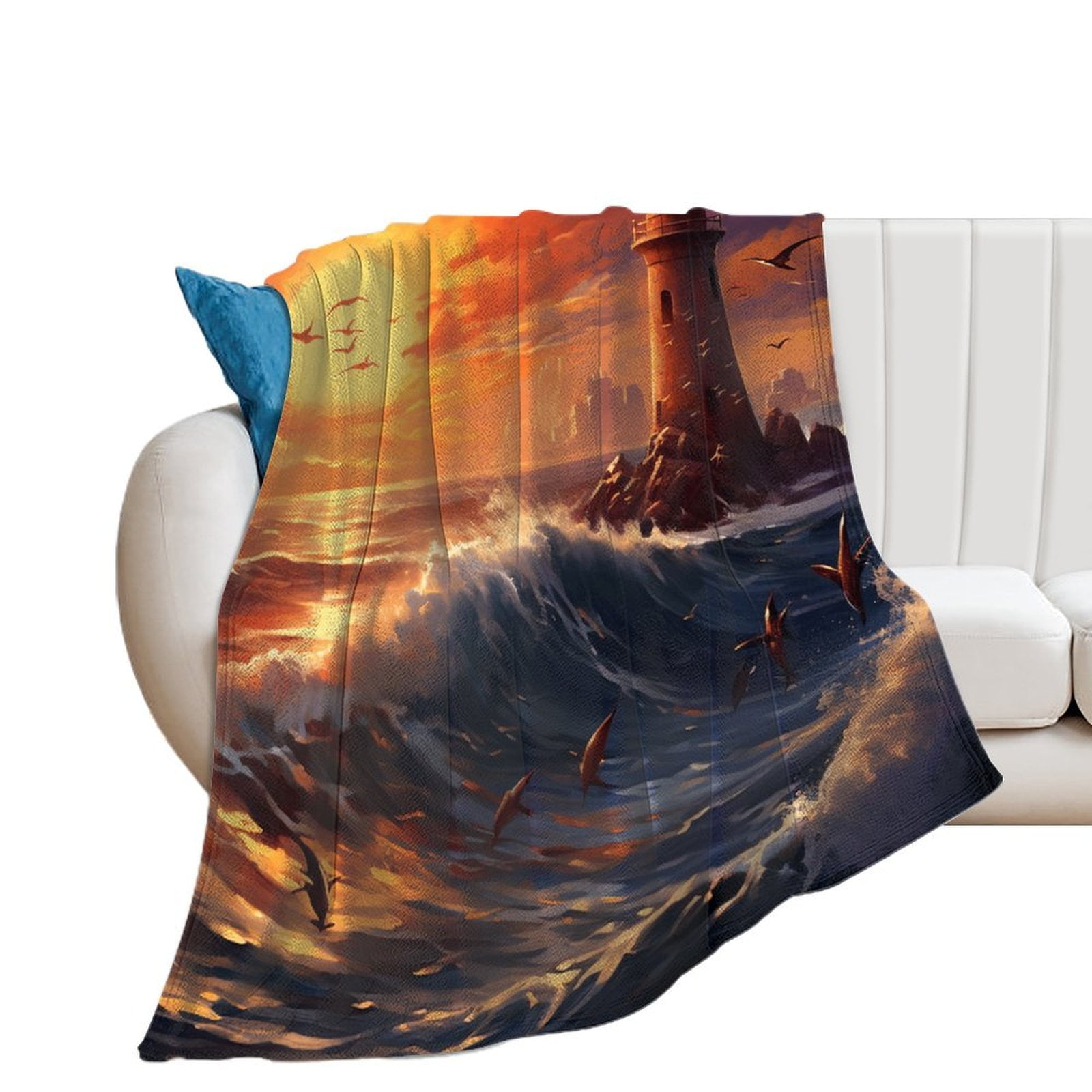 Sunset Jumping Dolphin Flannel Throw Blanket for Gifts for Women Men ...