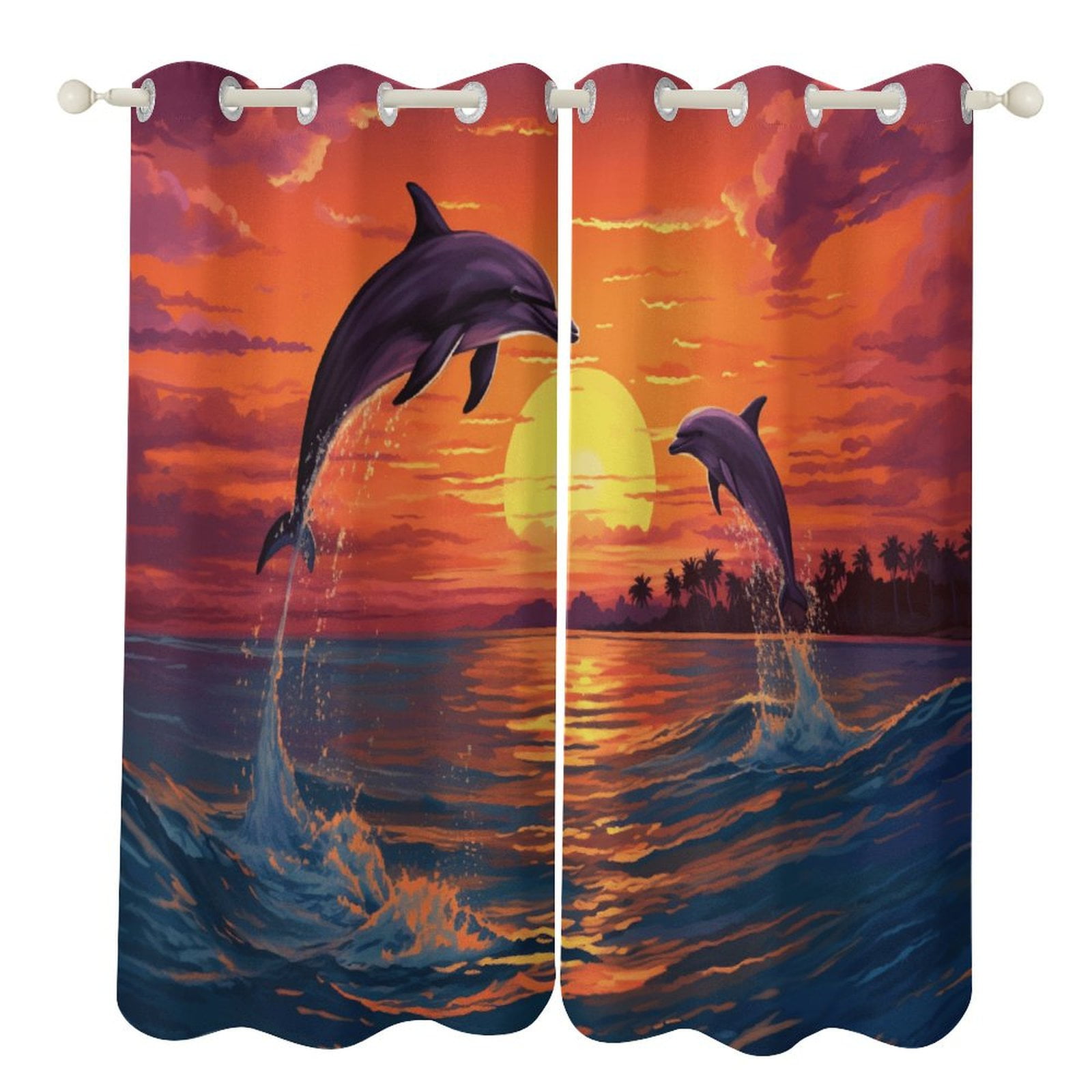 Sunset Jumping Dolphin Modern Window for Living Room Curtains for Child ...