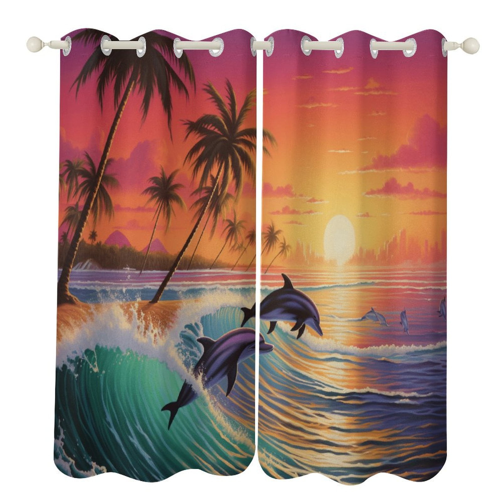 Sunset Jumping Dolphin Modern Window for Living Room Curtains for Child ...