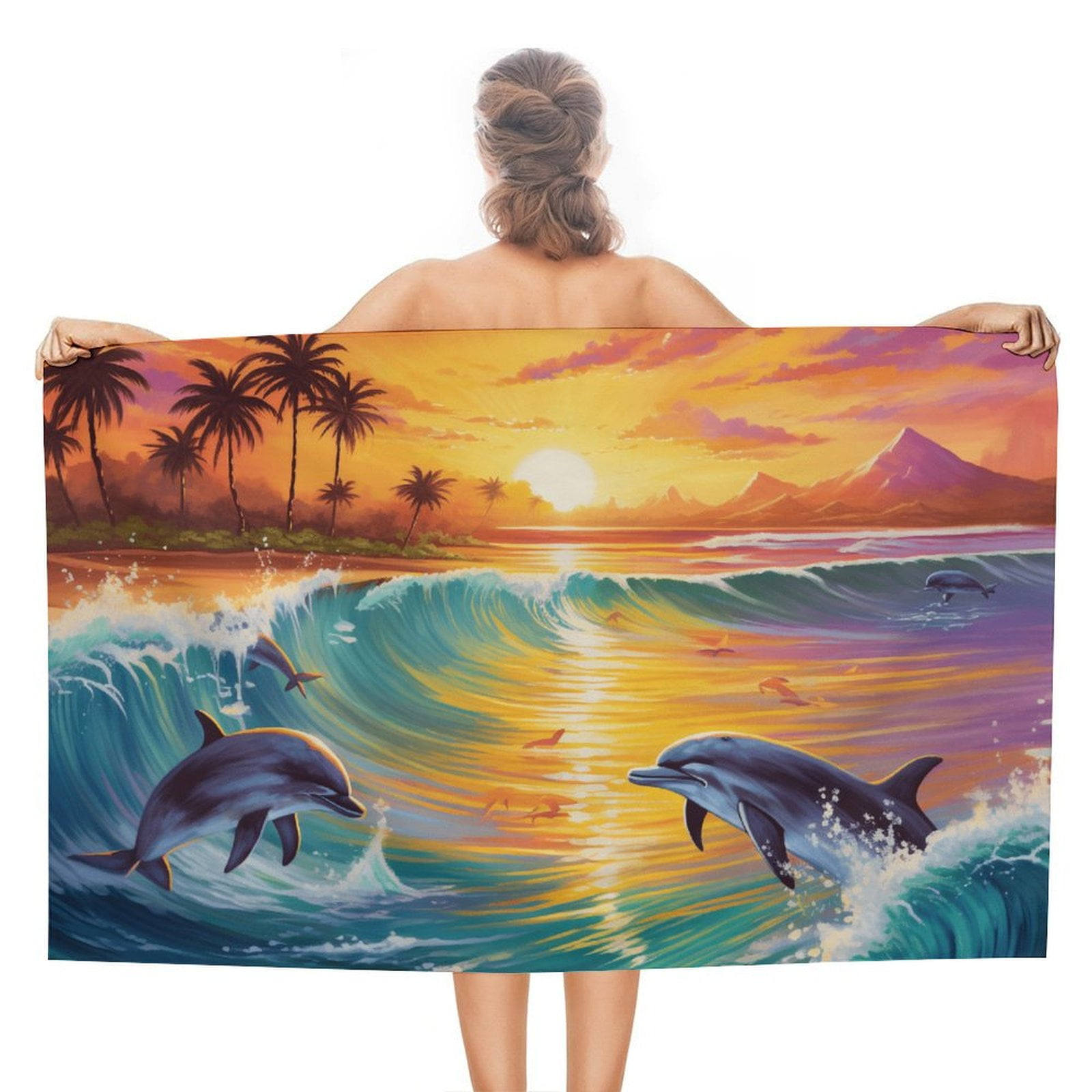 Sunset Jumping Dolphin Oversized -Washed Lightweight Quick Dry Beach ...