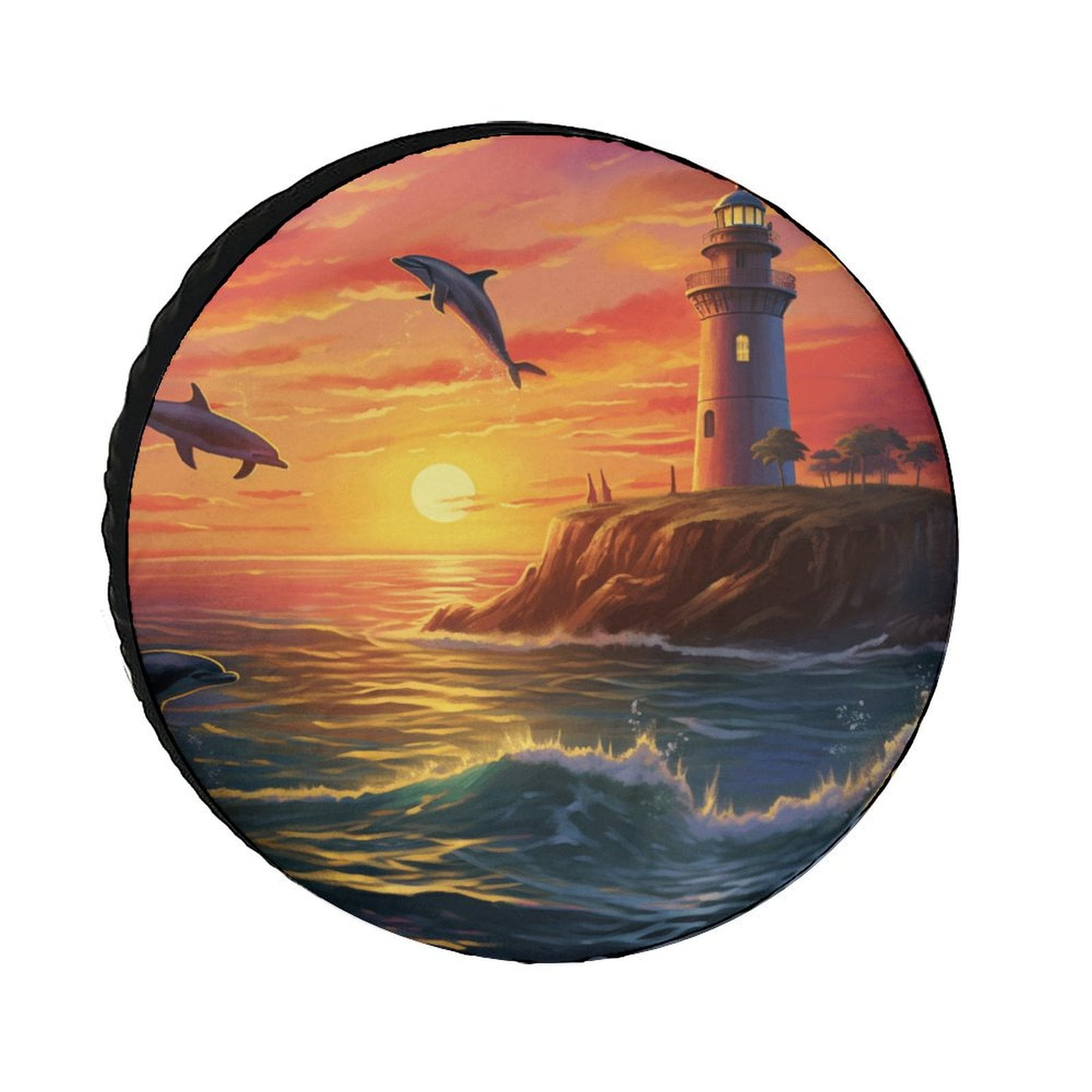 Sunset Jumping Dolphin Spare Tire Cover, Weather Resistant Vinyl Wheel ...