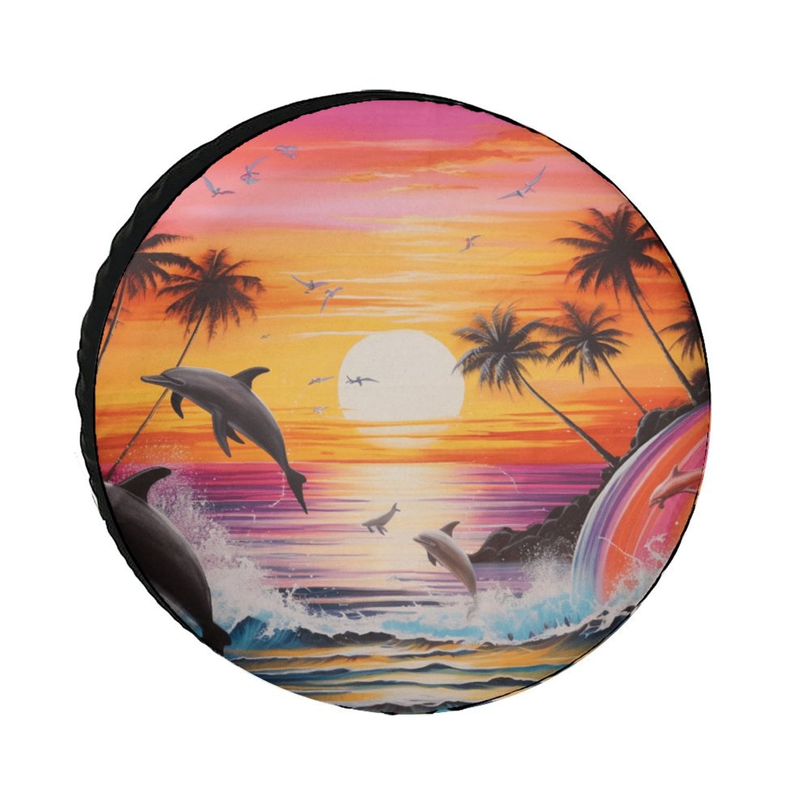 Sunset Jumping Dolphin Spare Tire Cover, Weather Resistant Vinyl Wheel ...