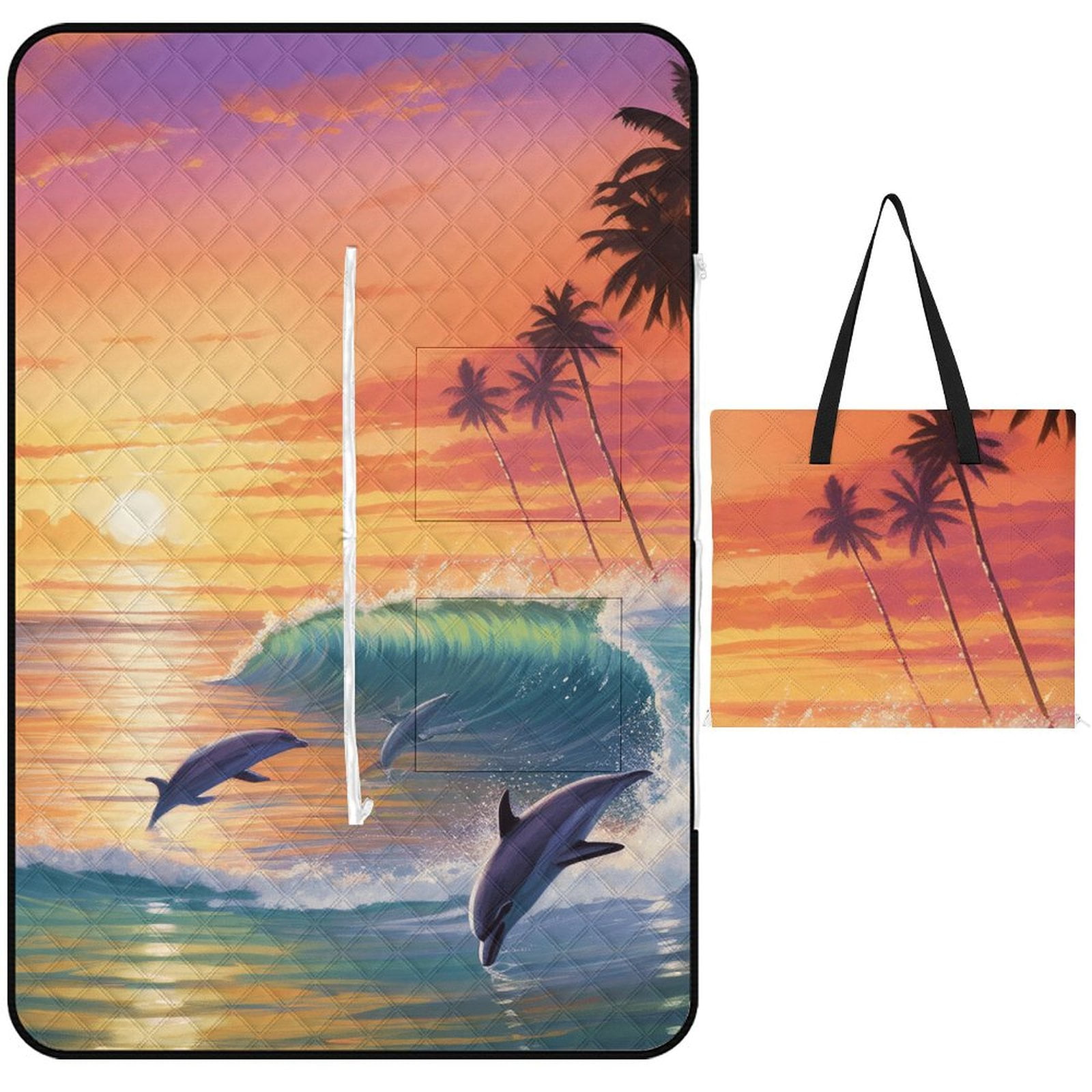 Sunset Jumping Dolphin Waterproof Picnic Blanket with Foldable Zipper ...