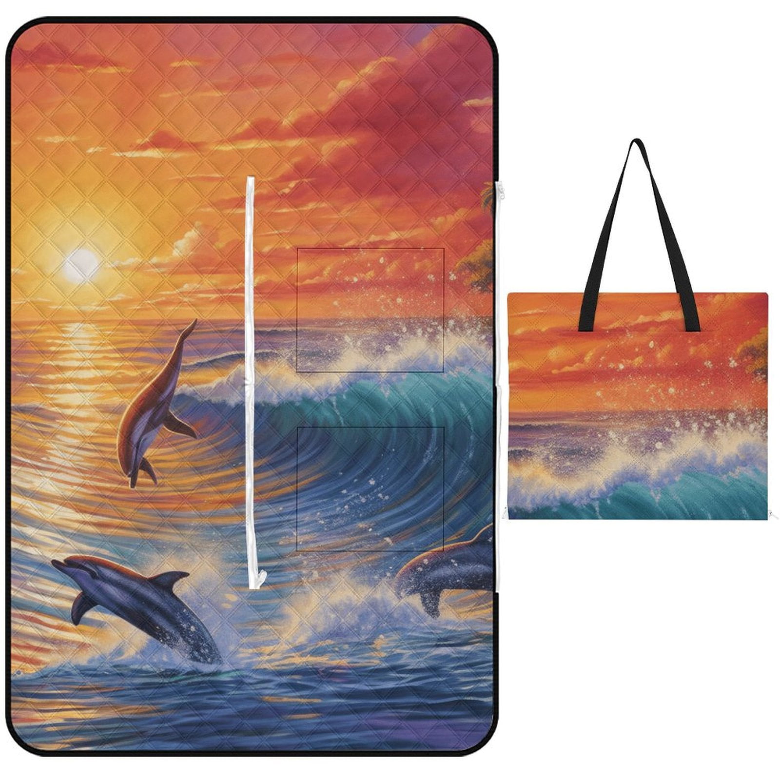 Sunset Jumping Dolphin Waterproof Picnic Blanket with Foldable Zipper ...