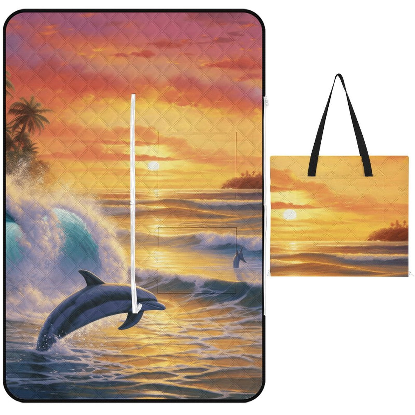 Sunset Jumping Dolphin Waterproof Picnic Blanket with Foldable Zipper ...