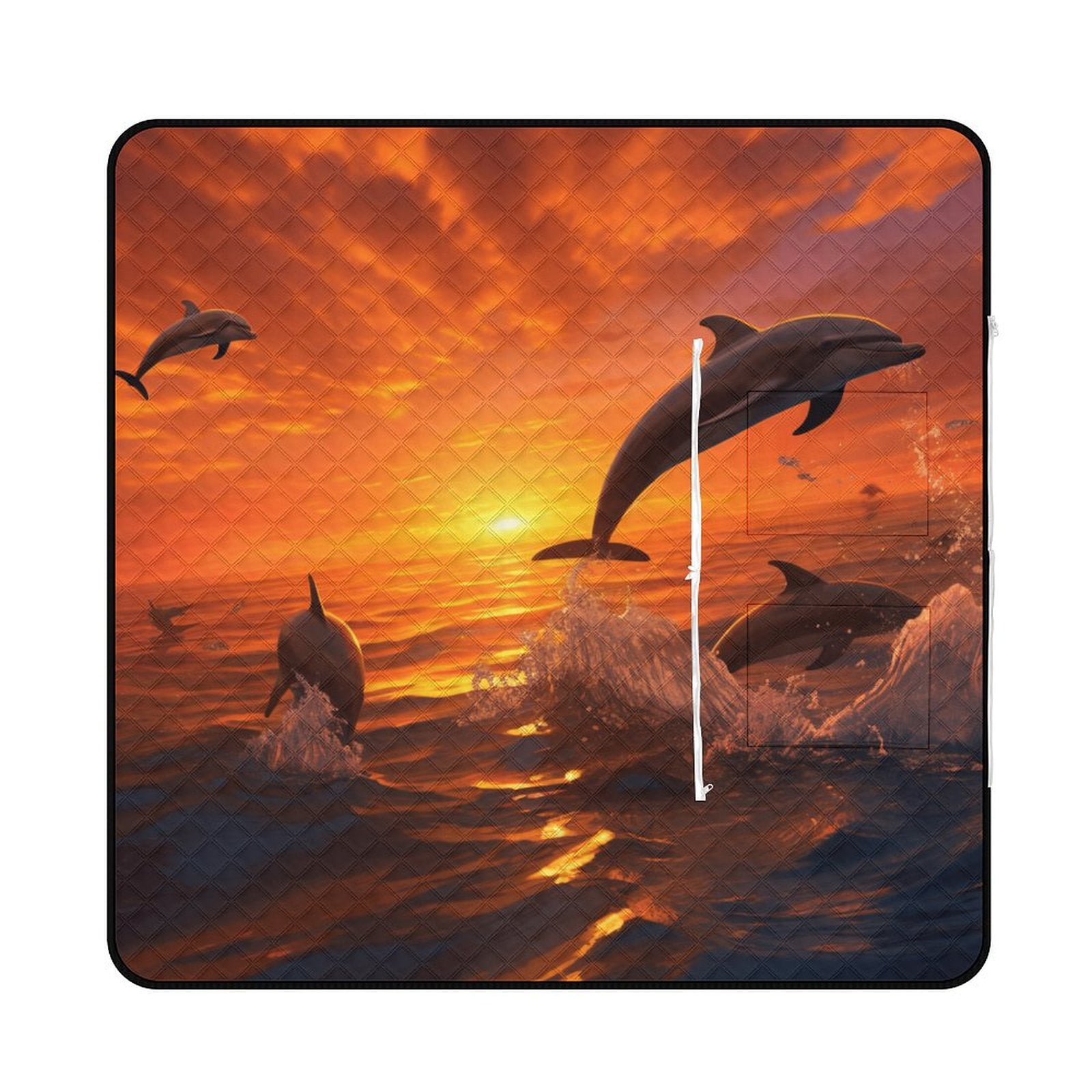 Sunset Jumping Dolphin Waterproof Picnic Blanket with Foldable Zipper ...