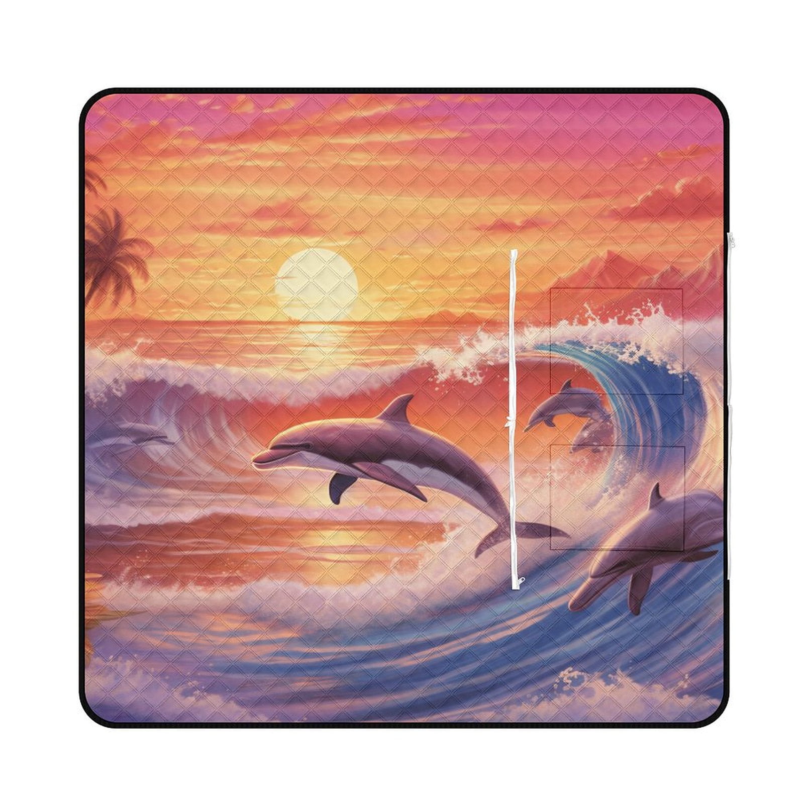 Sunset Jumping Dolphin Waterproof Picnic Blanket with Foldable Zipper ...