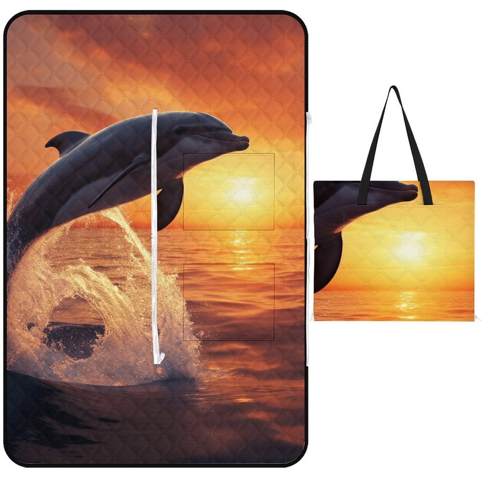 Sunset Jumping Dolphin Waterproof Picnic Blanket with Foldable Zipper ...