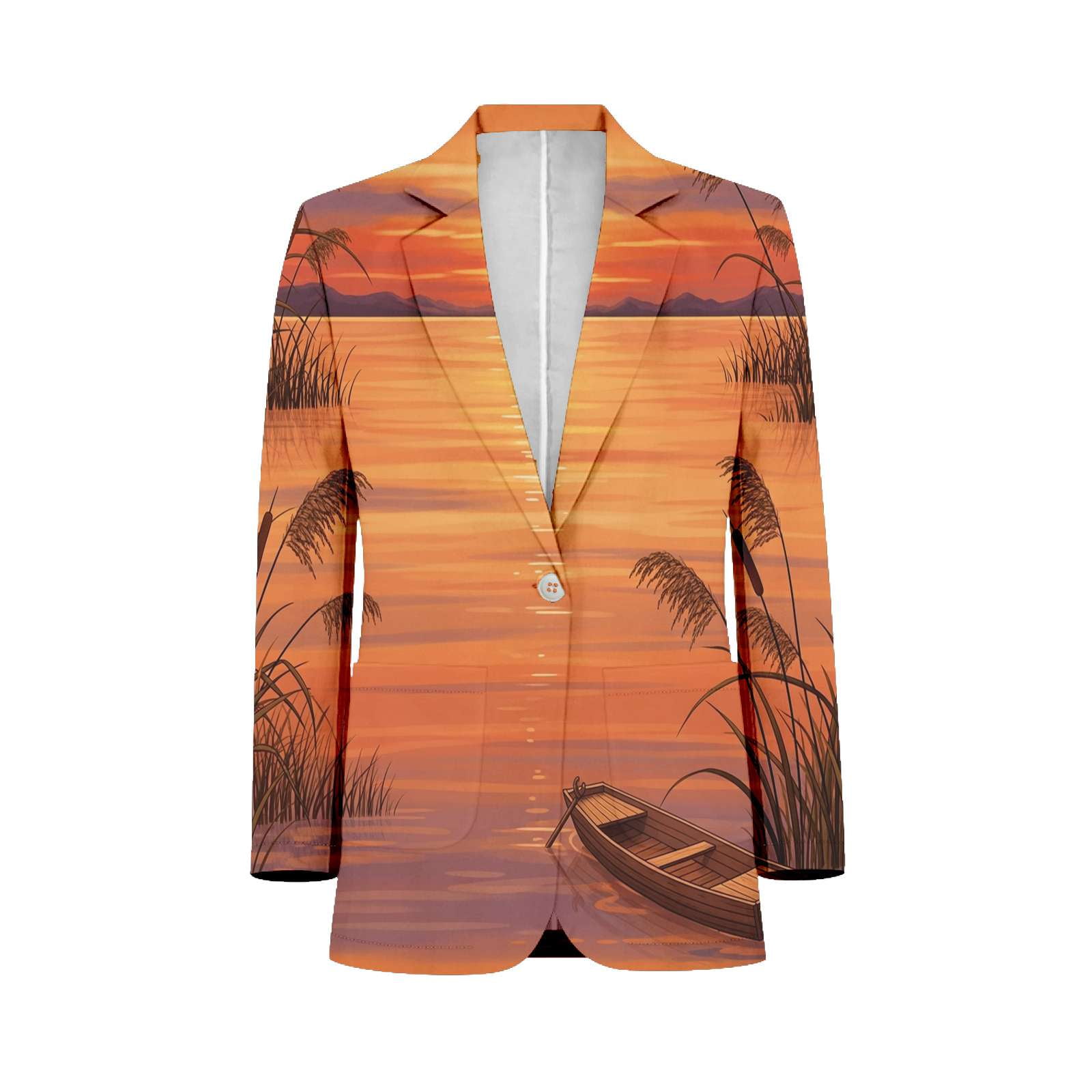 Sunset Lake Boat Reeds Calm Art Customized Men's Suits full man Shawl ...