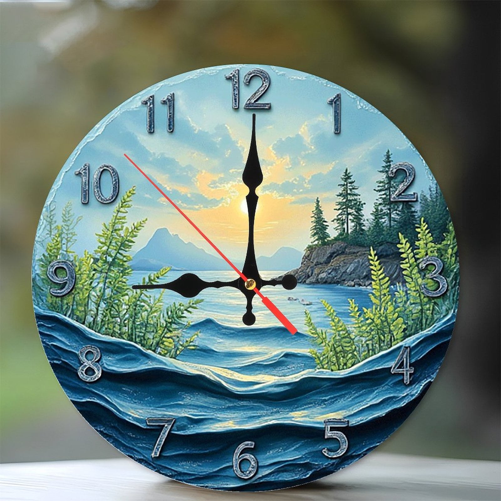 Sunset Lake Landscape Wall Clock 10-Inch Silent Wooden Wall Clock ...