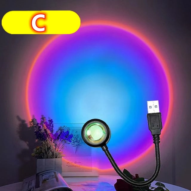 Sunset Lamp LED USB Rainbow Neon Night Light Projector Photography Wall ...