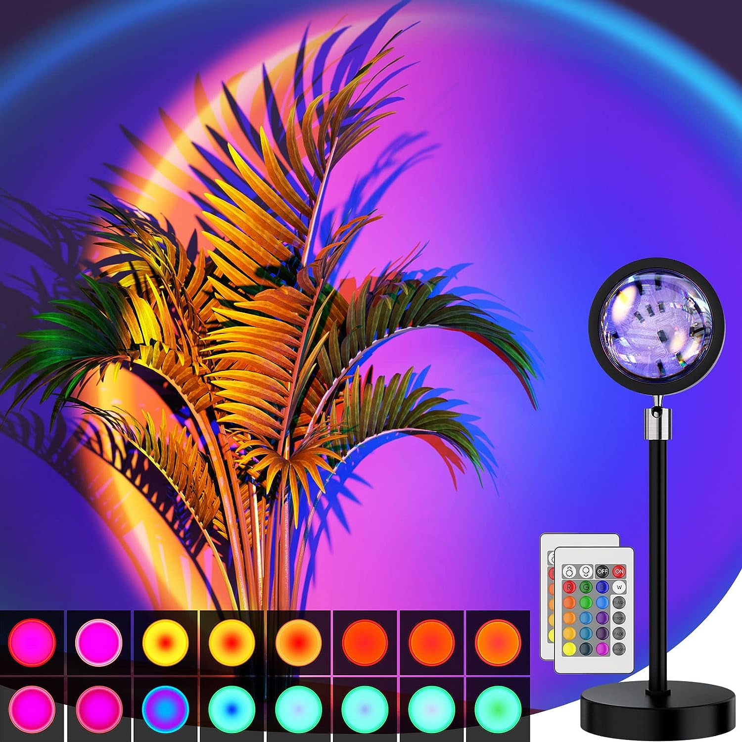 Sunset Lamp Projection Led Lights with Remote Control, 16 Colors 360 ...
