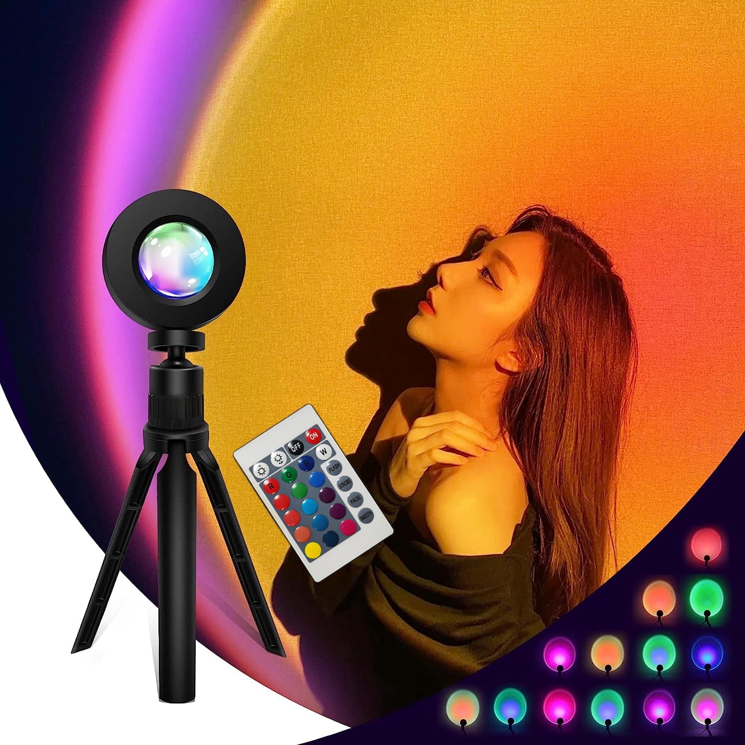 Sunset Lamp Projector, 16 Colors Led Lights for Bedroom Night Light RGB ...
