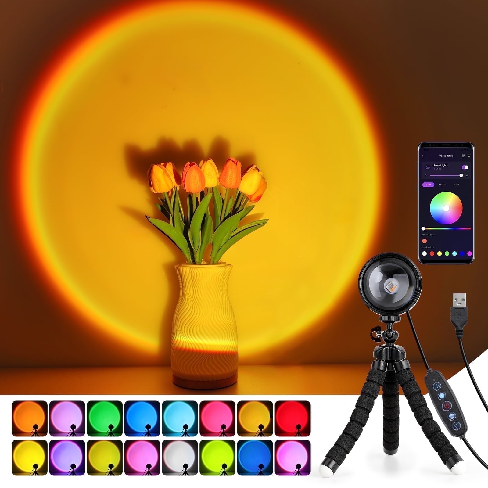 Cpeelsdo Sunset Lamp Projector, Multicolor Changing LED Light, APP ...