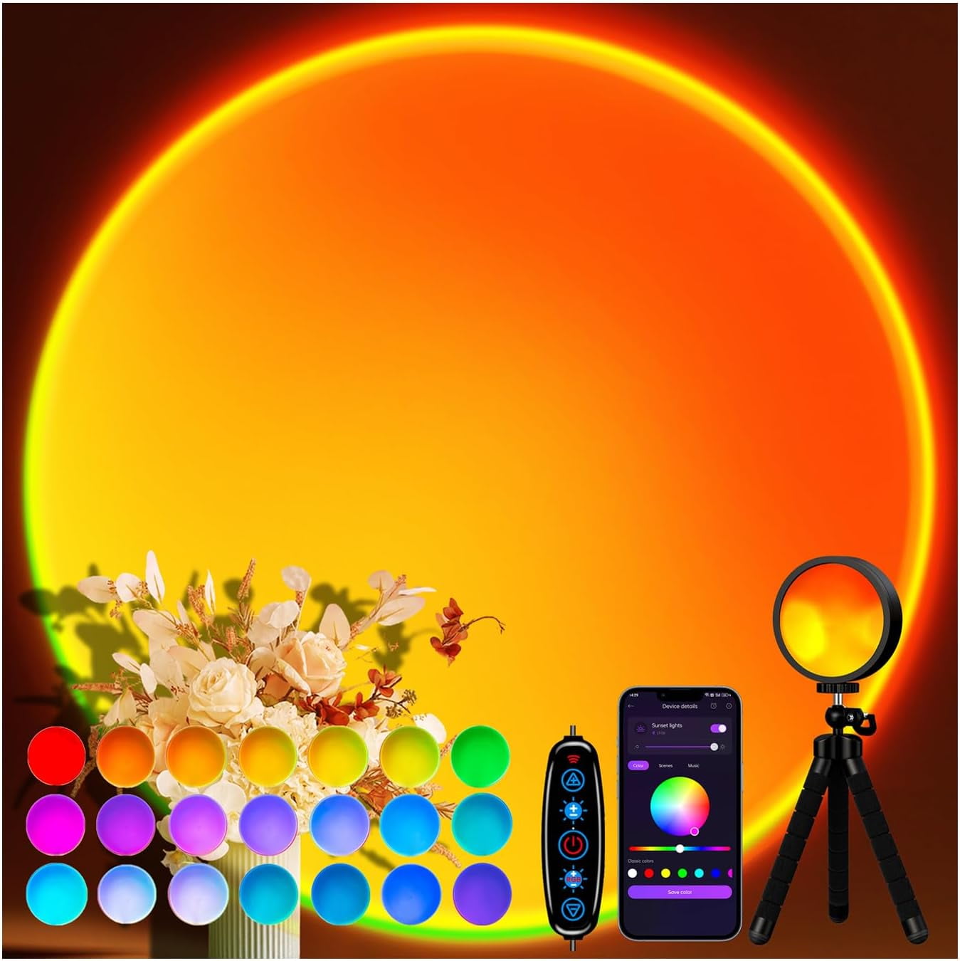 Sunset Lamp Projector for Room Decor,Endless Color Sun light Lamp Mood ...