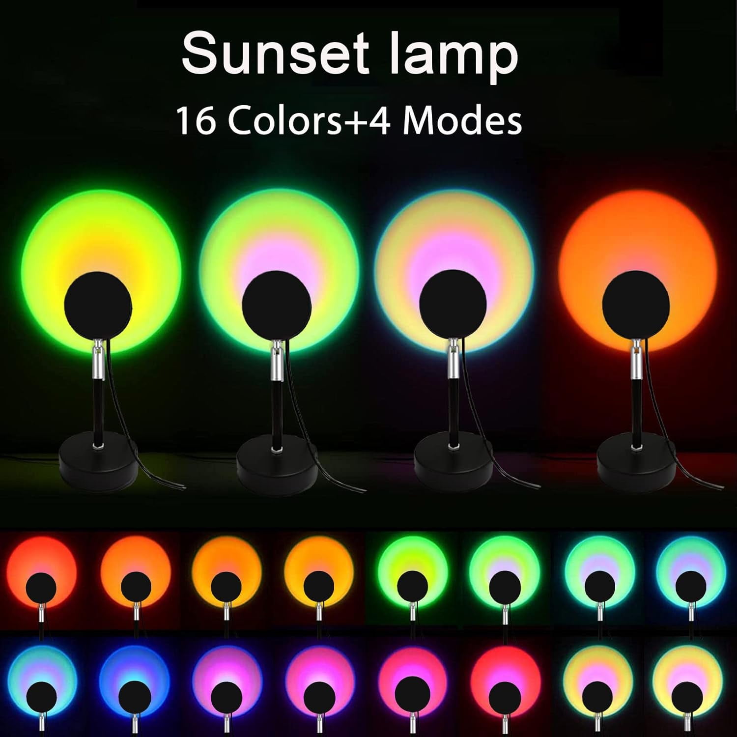 Sunset Lamp Projector, Sunset Projector Light LED 16 Colors Brightness ...