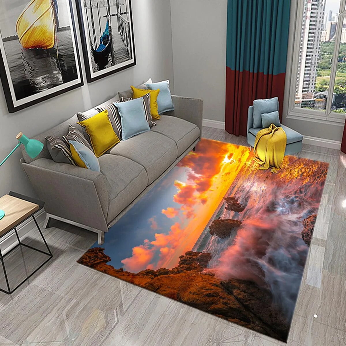 Sunset Landscape Carpet Red Evening Glow Rug Cute Beautiful Sky Floor ...