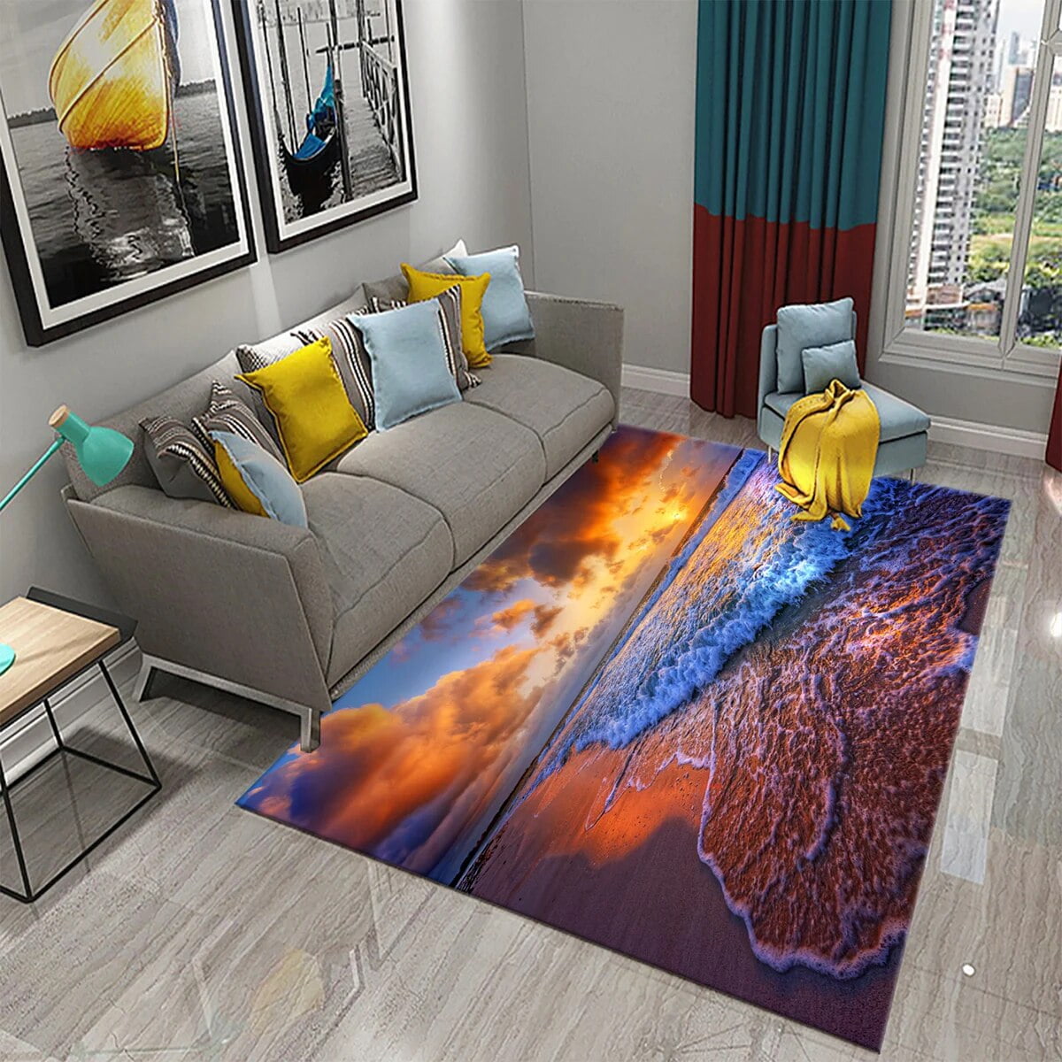 Sunset Landscape Carpet Red Evening Glow Rug Cute Beautiful Sky Floor ...