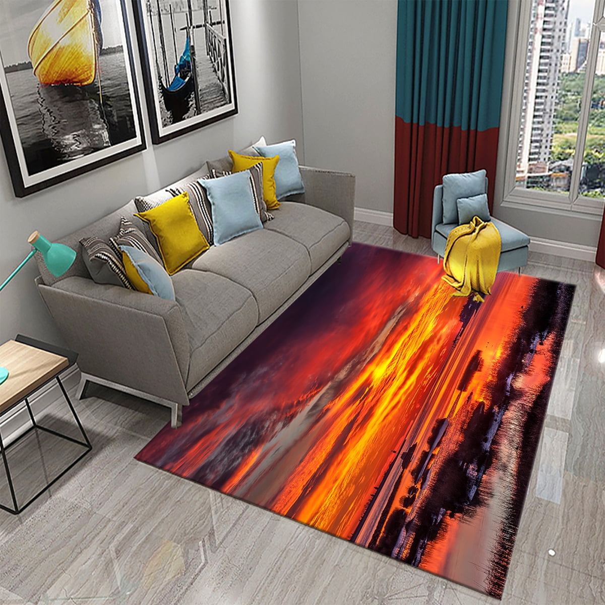 Sunset Landscape Carpet Red Evening Glow Rug Cute Beautiful Sky Floor ...