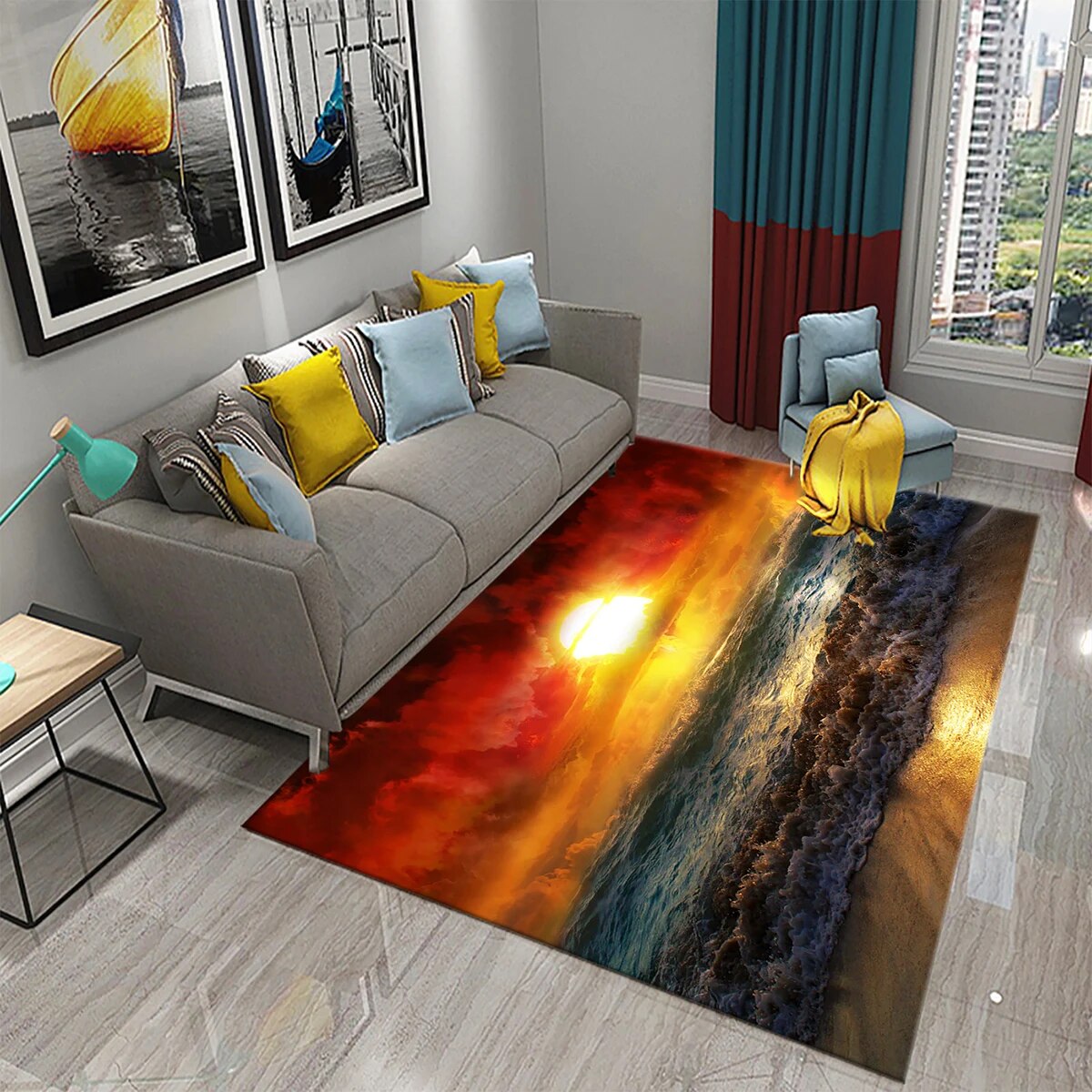 Sunset Landscape Carpet Red Evening Glow Rug Cute Beautiful Sky Floor ...