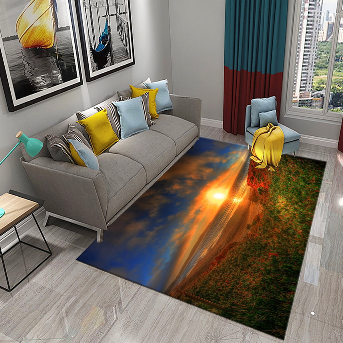 Sunset Landscape Carpet Red Evening Glow Rug Cute Beautiful Sky Floor ...