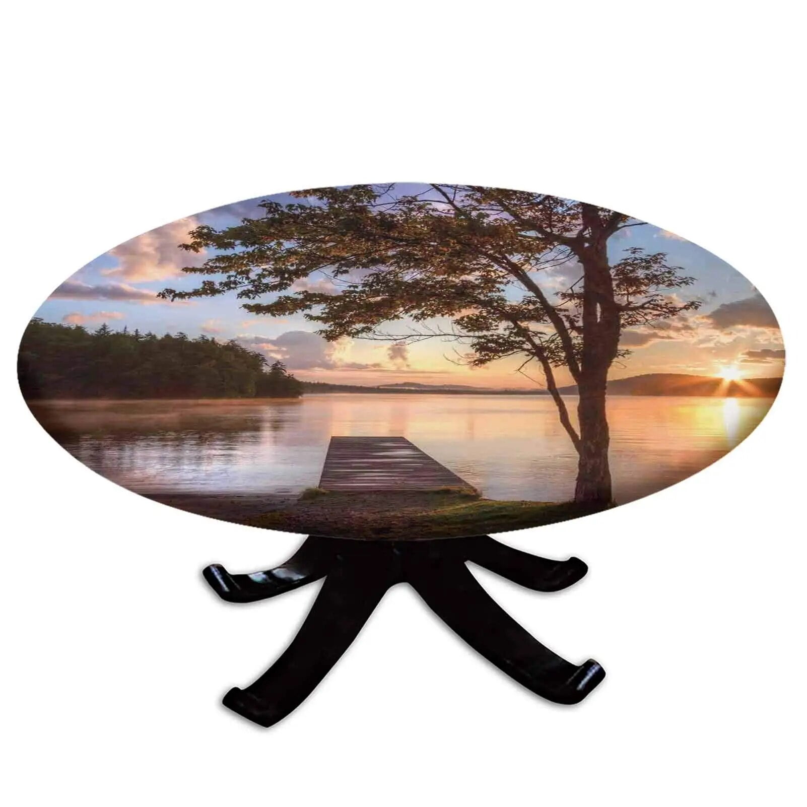 Sunset Landscape Round Fitted Tablecloth with Elastic Edged ...